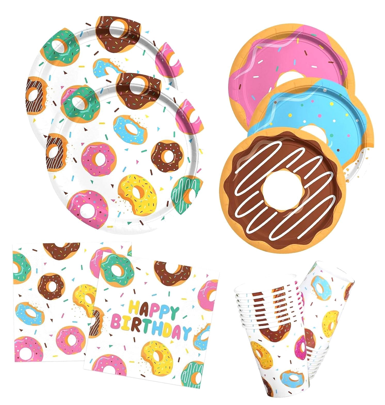 HYKE Donut Party Supplies Kit for 16 - Sweet 1st Birthday, Two Sweet ...