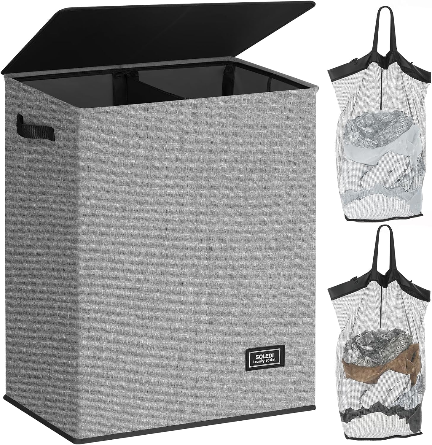 HYKE Double Laundry Hamper with Lid, 130L Clothes Hamper 2 Section ...