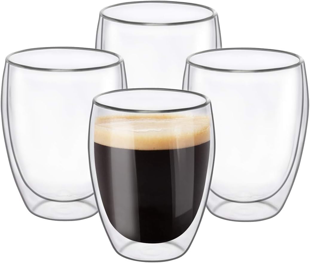 HYKE Double Wall Espresso Cups Set of 4, 6.8OZ Clear Expresso Shots Cup ...