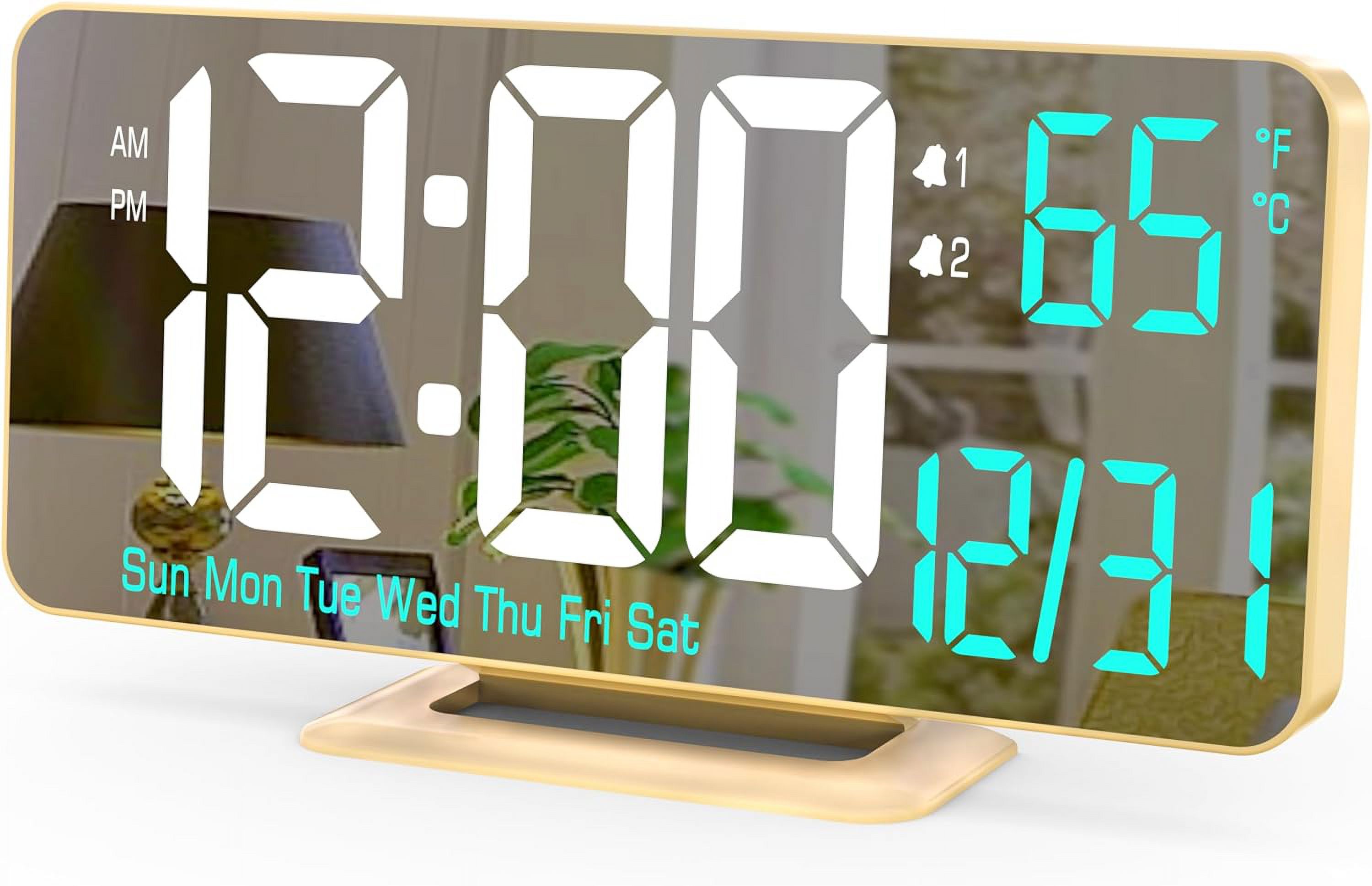 HYKE Dual Alarm Clock 6.7in Gold Desk Clock with Dimming, 12/24h ...