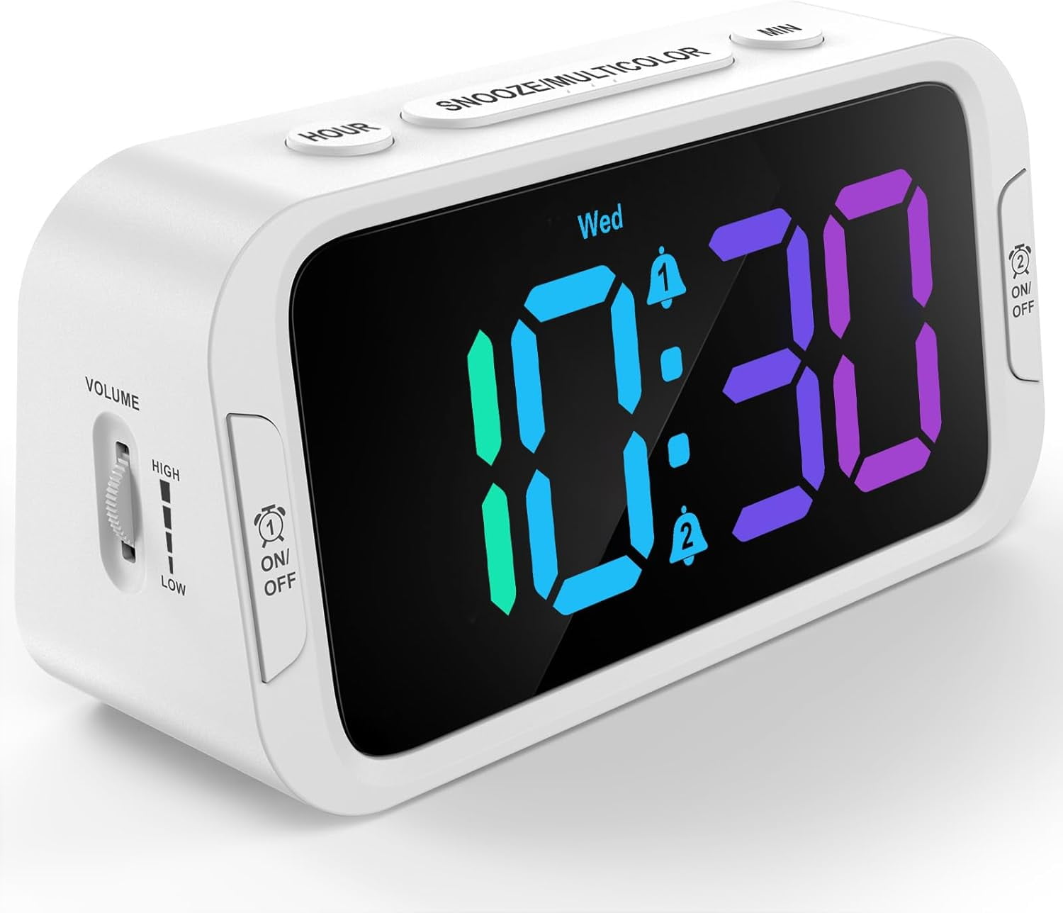 HYKE Dual Colorful Alarm Clock for Kids Bedroom - 0-100% Dimmer, 5 Alarm Sounds, USB Charger ...