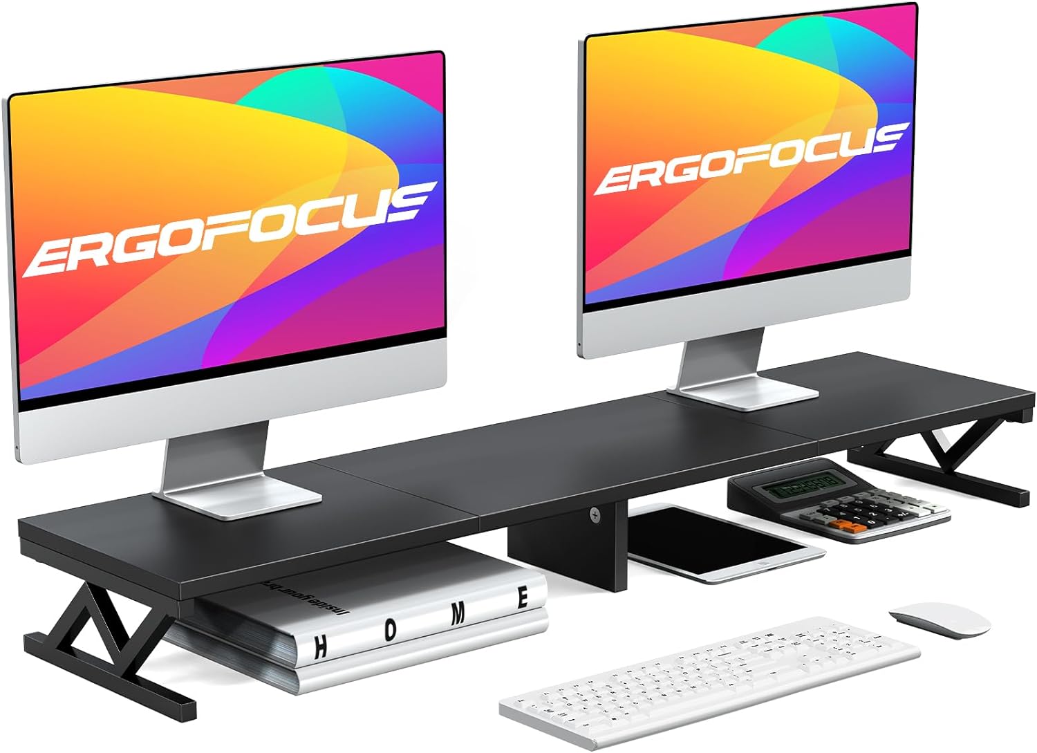 HYKE Dual Monitor Stand Riser, Large Wood Monitor Lift with Storage ...