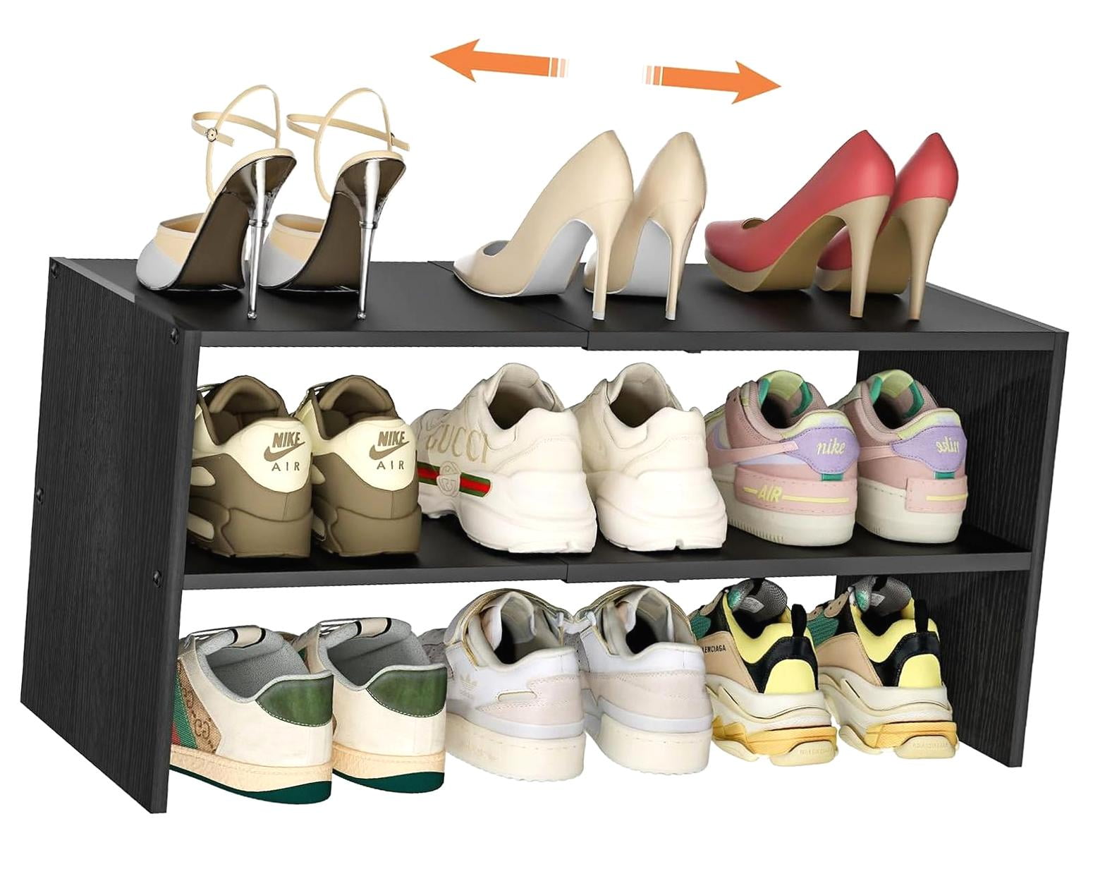 HYKE Dual- Shoe Organizer for Wardrobes, Black Adjustable Shoe Shelf ...