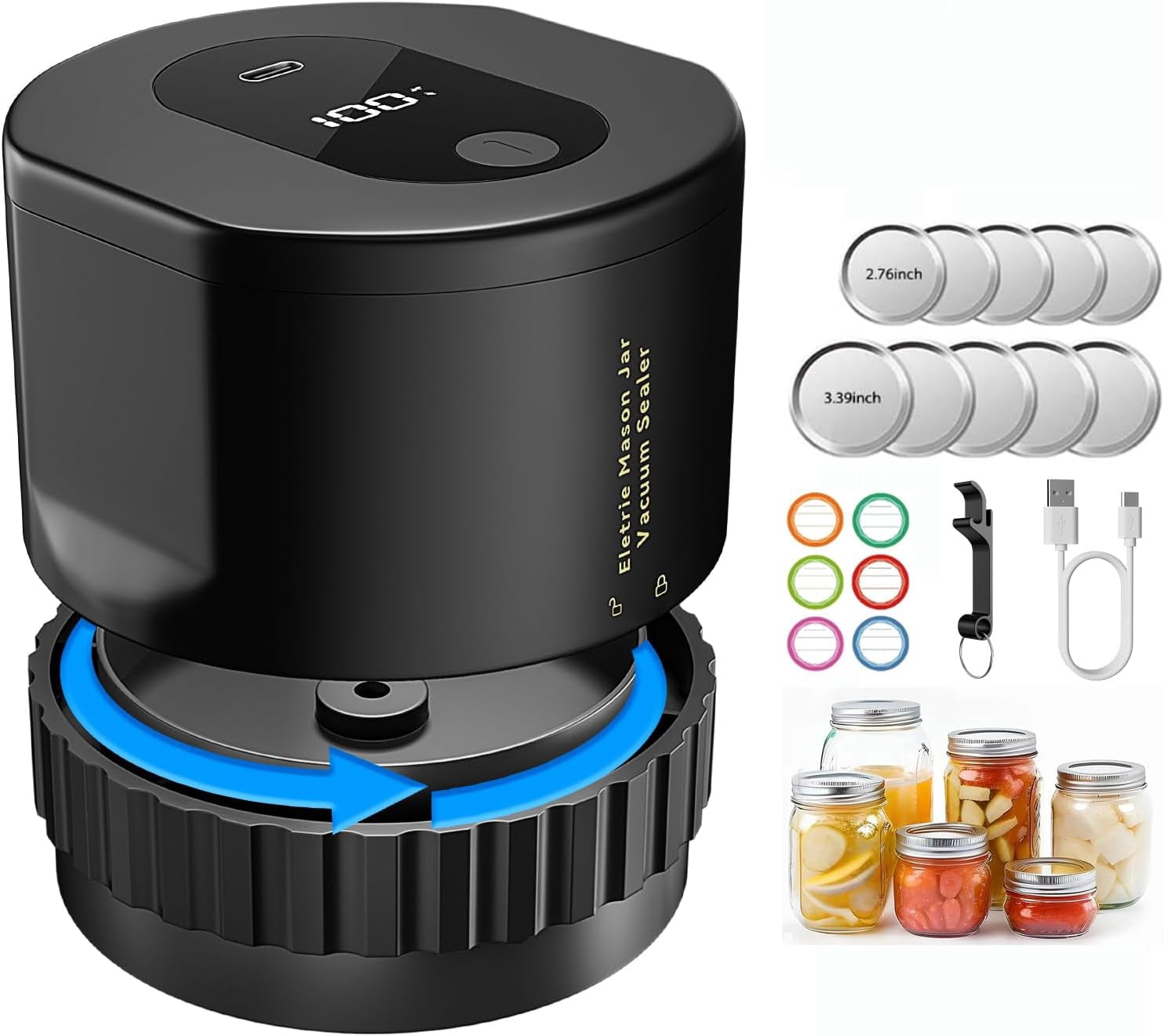 HYKE Electric Mason Jar Vacuum Sealer Kit, Auto Stop Mason jar Vacuum ...