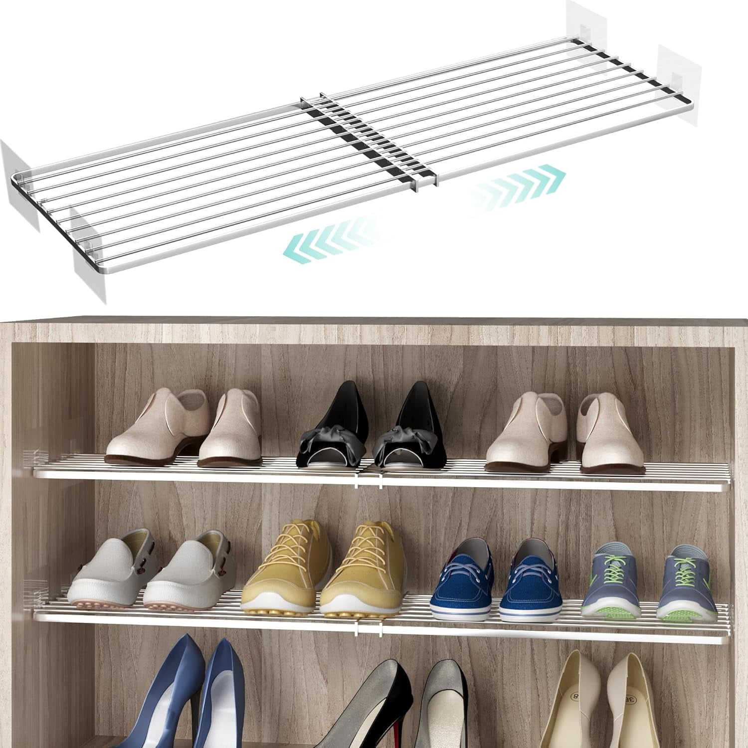 HYKE Expandable Closet Tension Shelves Organizers, Adjustable Wall ...
