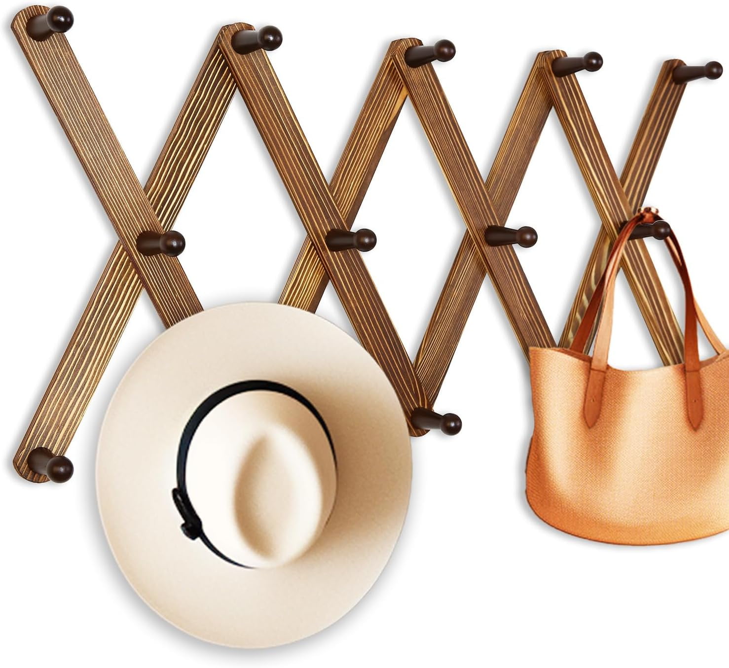 HYKE Expandable Coat Rack Hanger Wooden Accordion Wall Mounted Retro ...