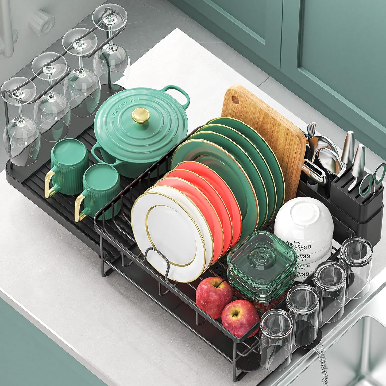 HYKE Expandable Dish Drying Rack for en Counter, Large Extendable Dish ...
