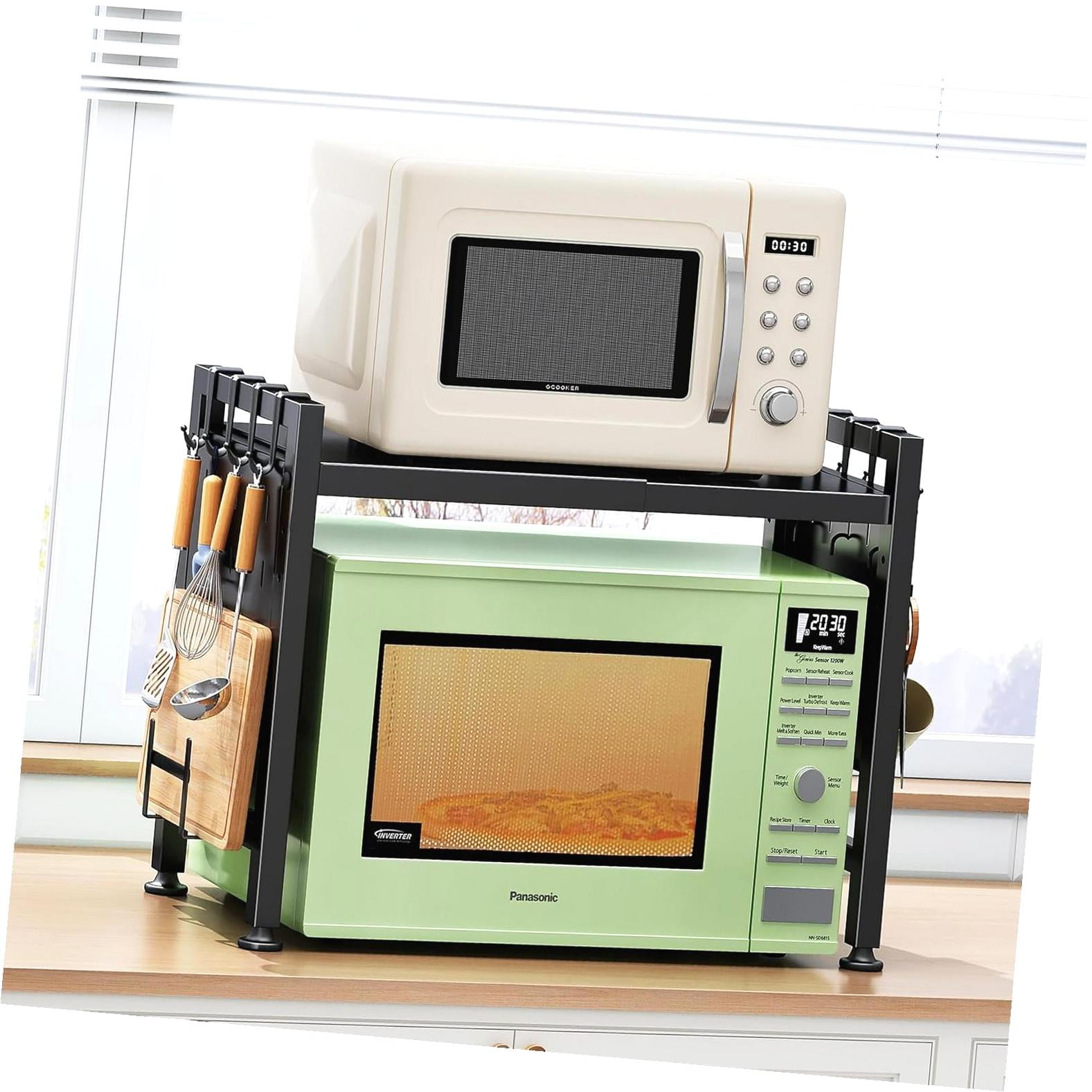 HYKE Expandable Microwave Stand Countertop, 2-Tier Adjustable Microwave ...