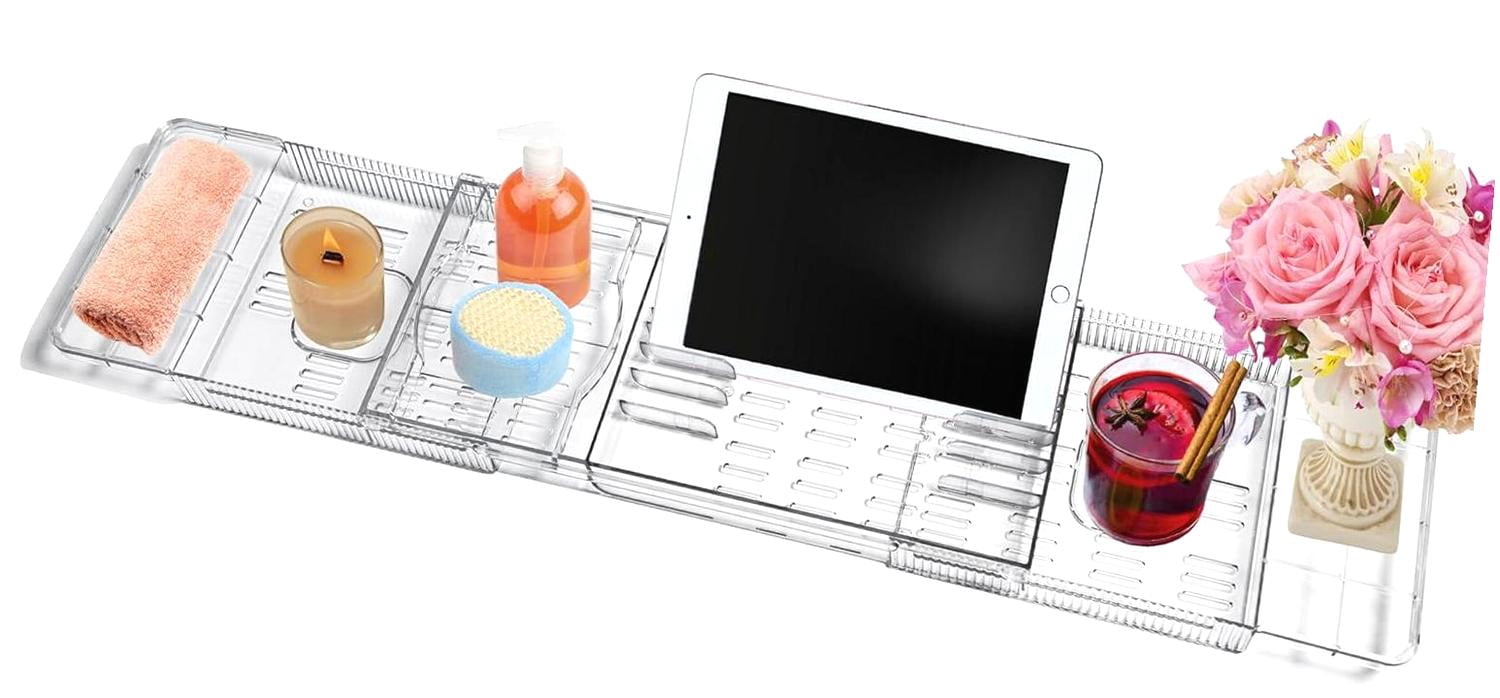 HYKE Extendable Bathtub Tray, Transparent & Easy-Clean Acrylic ...