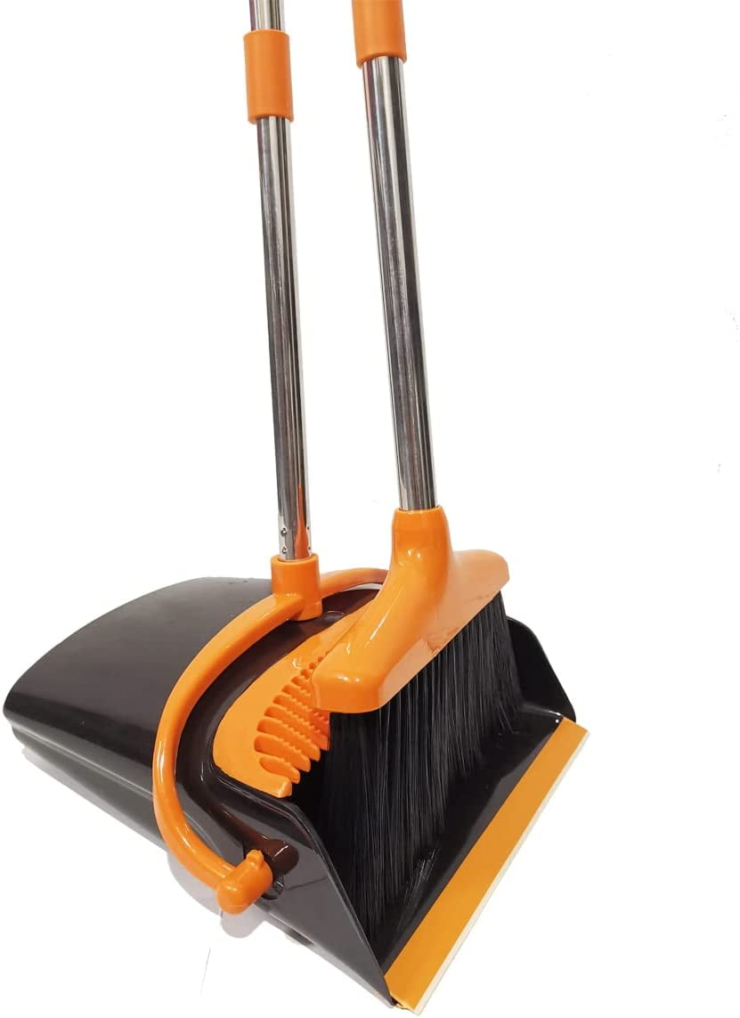 HYKE Extendable Long Handle Broom and Dustpan Set, Stainless Lightweight Upright Standing Broom ...