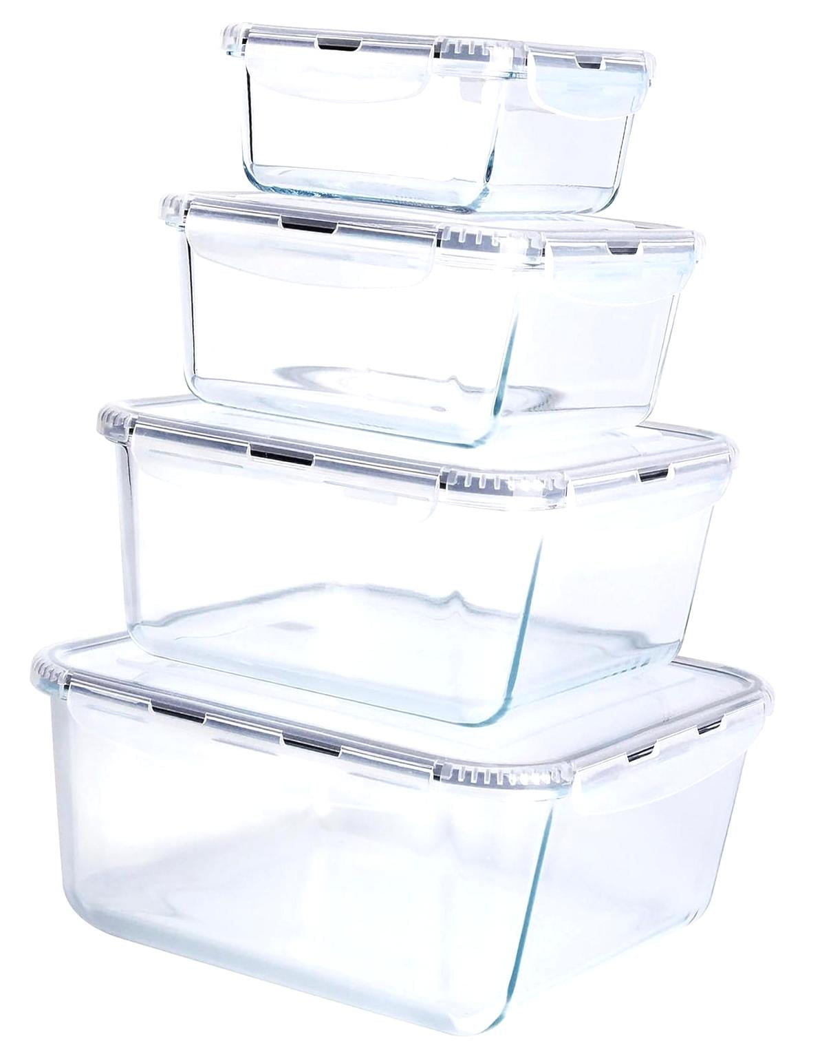 HYKE Extra Large Glass Storage Containers with Lids, Set-8-Piece Lunch ...