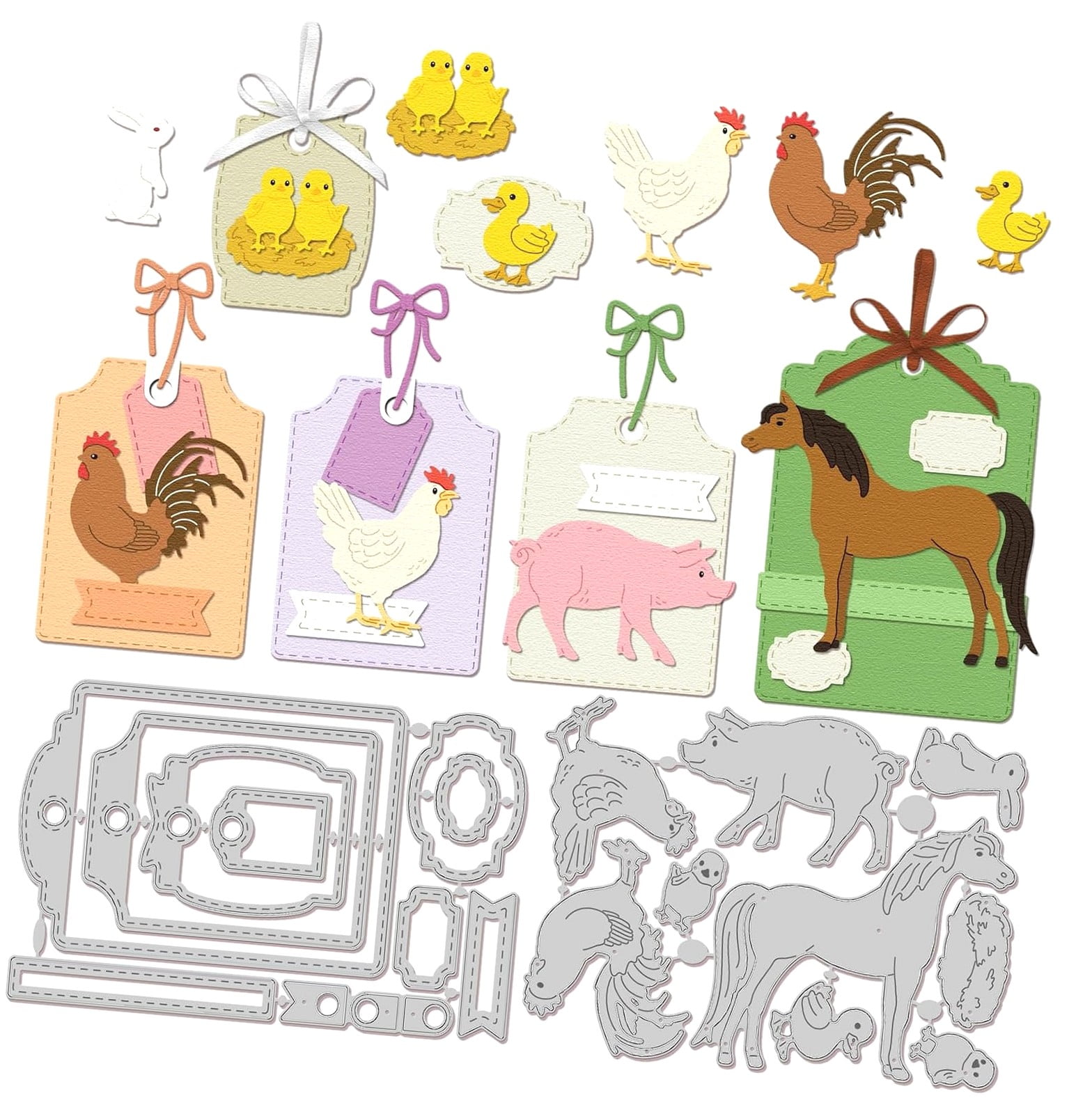 HYKE Farm Animals Labels for Scrapbooking Horse Rabbit Cut Chicken Pig ...