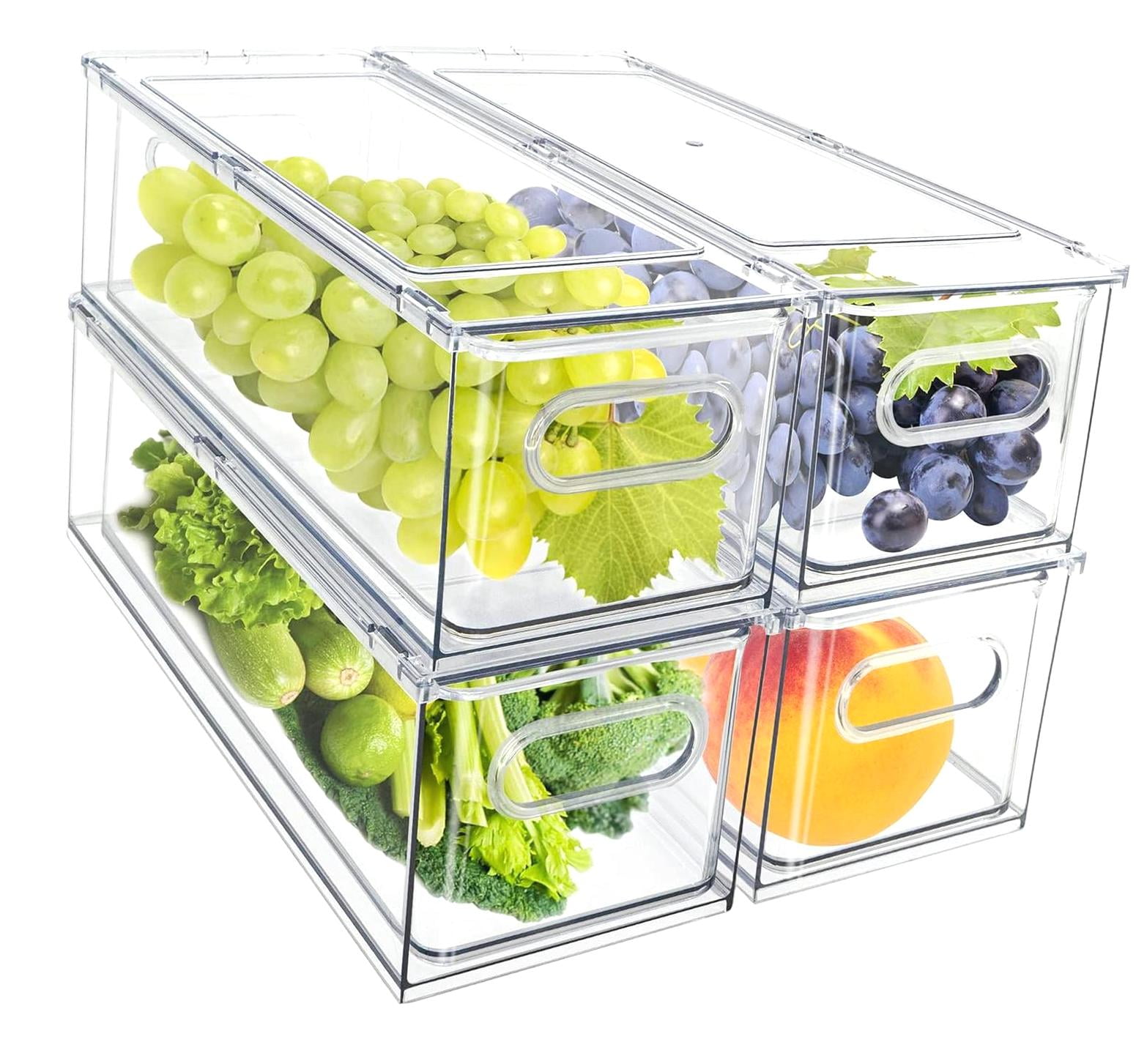 HYKE Fridge Drawer Pull Out Stackable Bins with Handle Clear ...