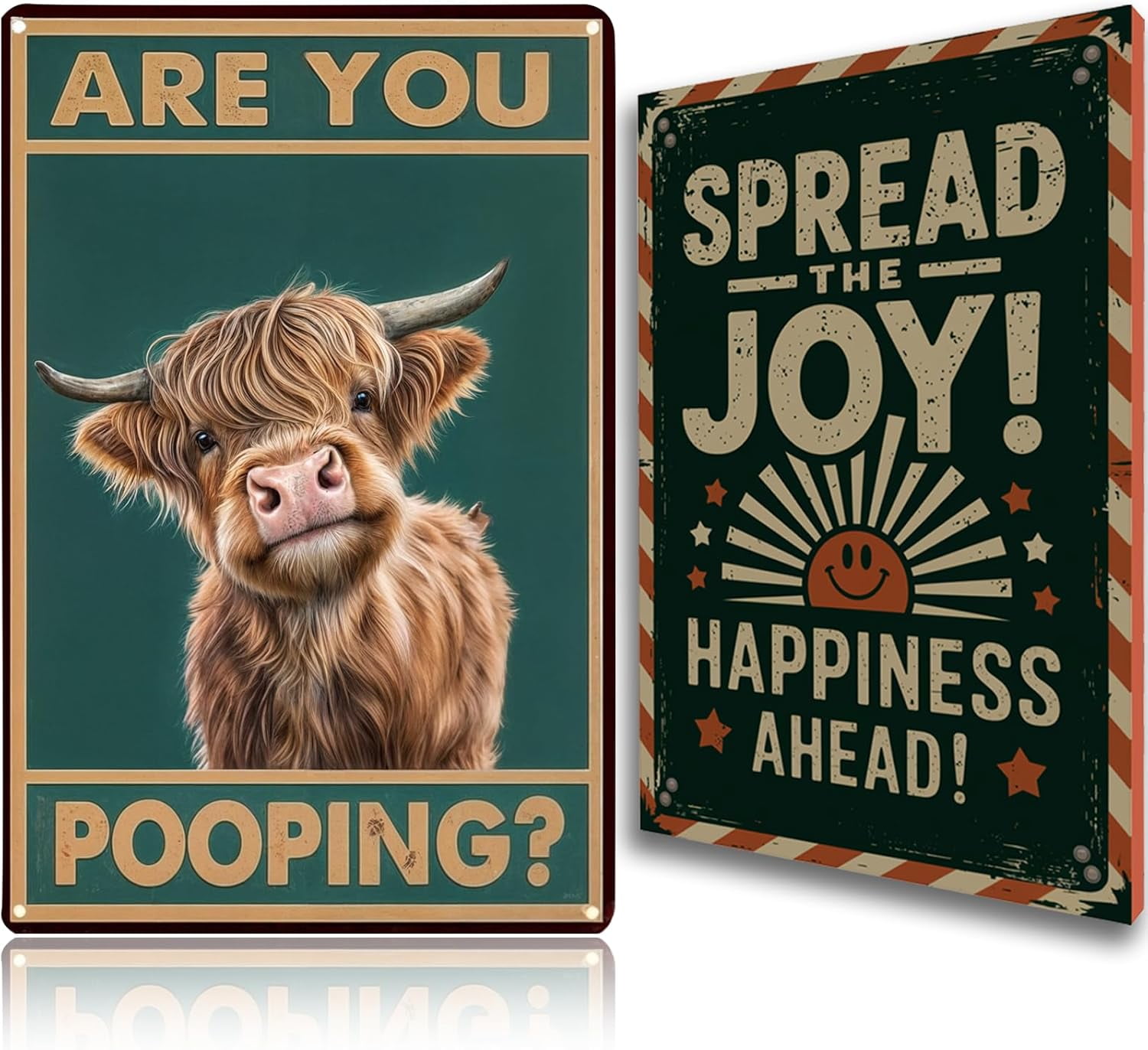 HYKE Funny Highland Cow Bathroom Wall Decor Sign: Are You Pooping Vintage Farmhouse Art Ps for ...