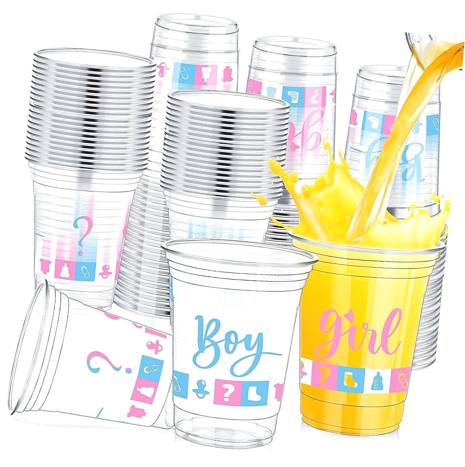 HYKE Gender Reveal Party Plastic Cup 16 oz Boy or Girl Cups Thick Clear ...
