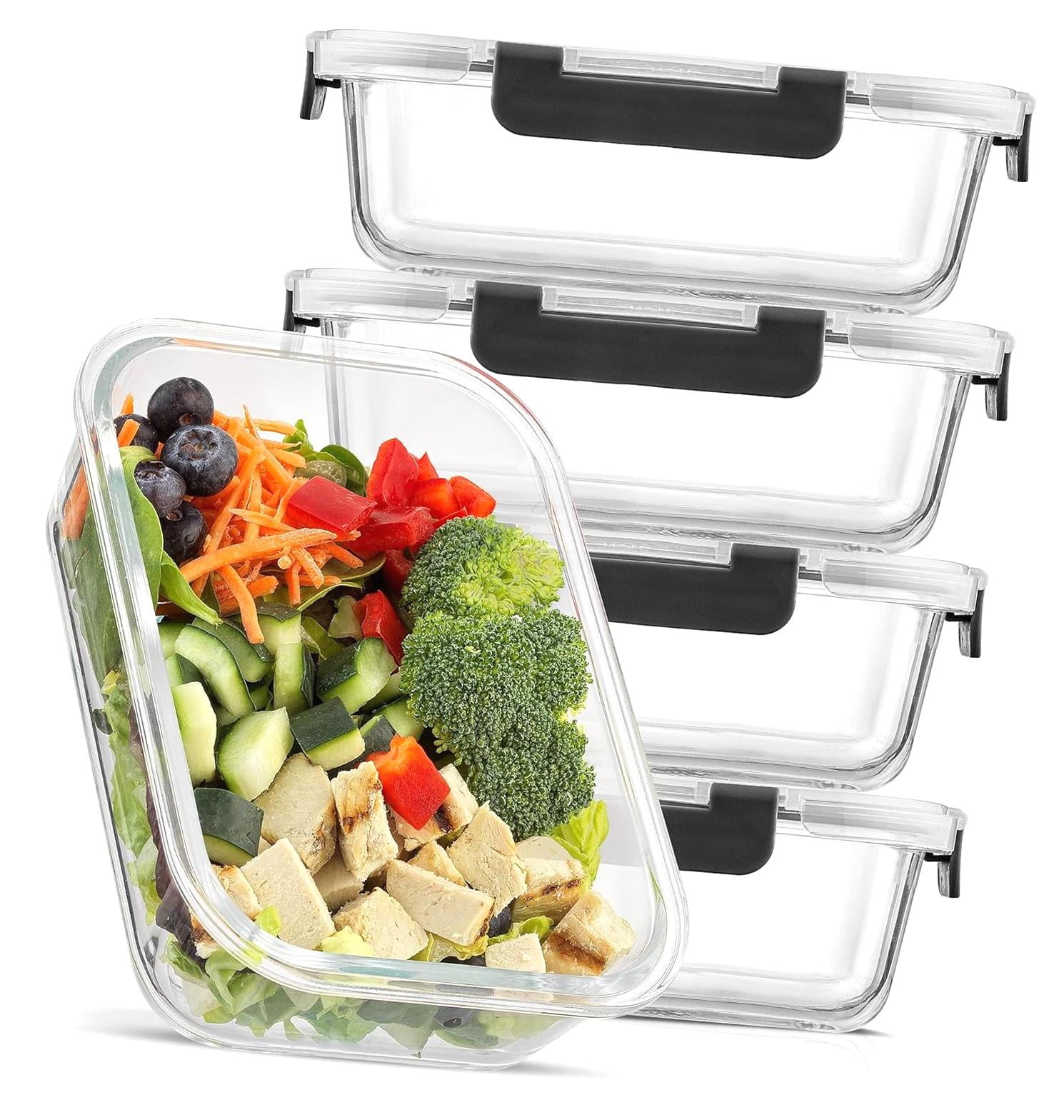 HYKE Glass Food Storage Containers with Lids. 5 Pack Glass Meal Prep ...