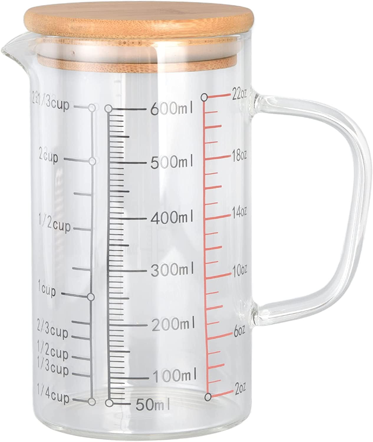 HYKE Glass Measuring Cup with Handle Wooden Lid For Home en 3 Scales ...