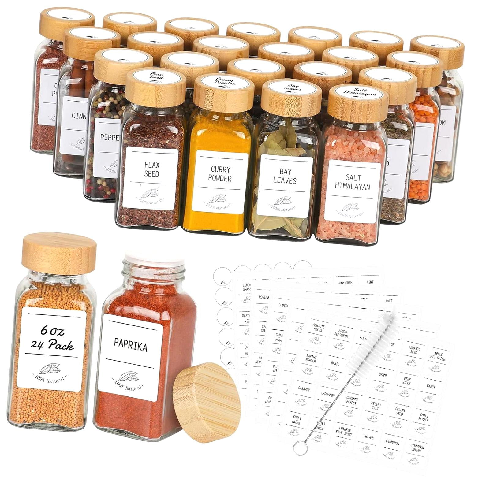 HYKE Glass Spice Jars with Lids 6oz 24Pack, Spice Jars with Label ...