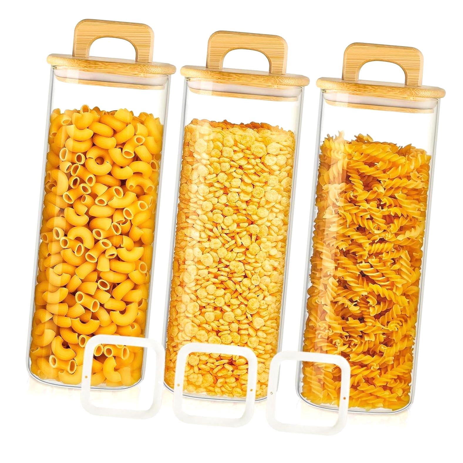 HYKE Glass Storage Containers With Wood Lids, 3 Set of 67oz Square Food ...