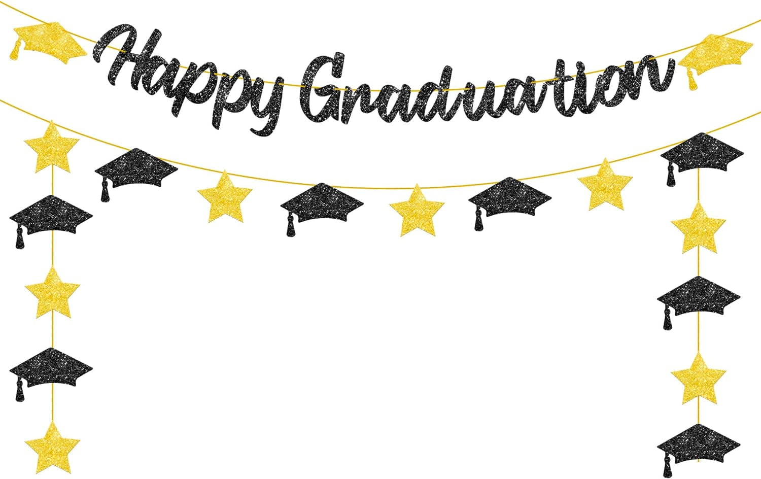 HYKE , Glitter Happy Graduation Banner 2025 - NO DIY, 6.5 Feet | Black ...