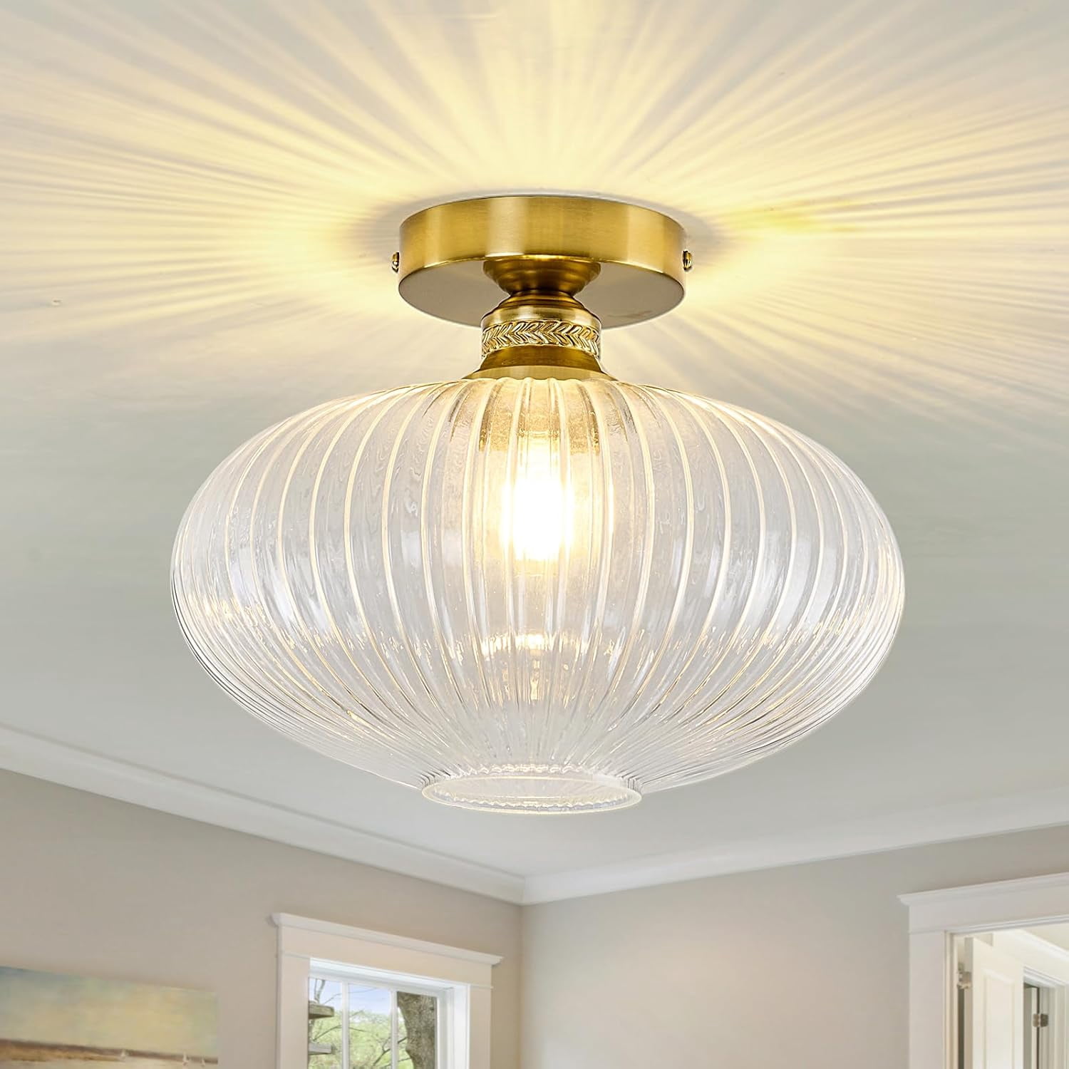 HYKE Gold Semi Flush Mount Ceiling Light Modern Glass Globe Ceiling ...
