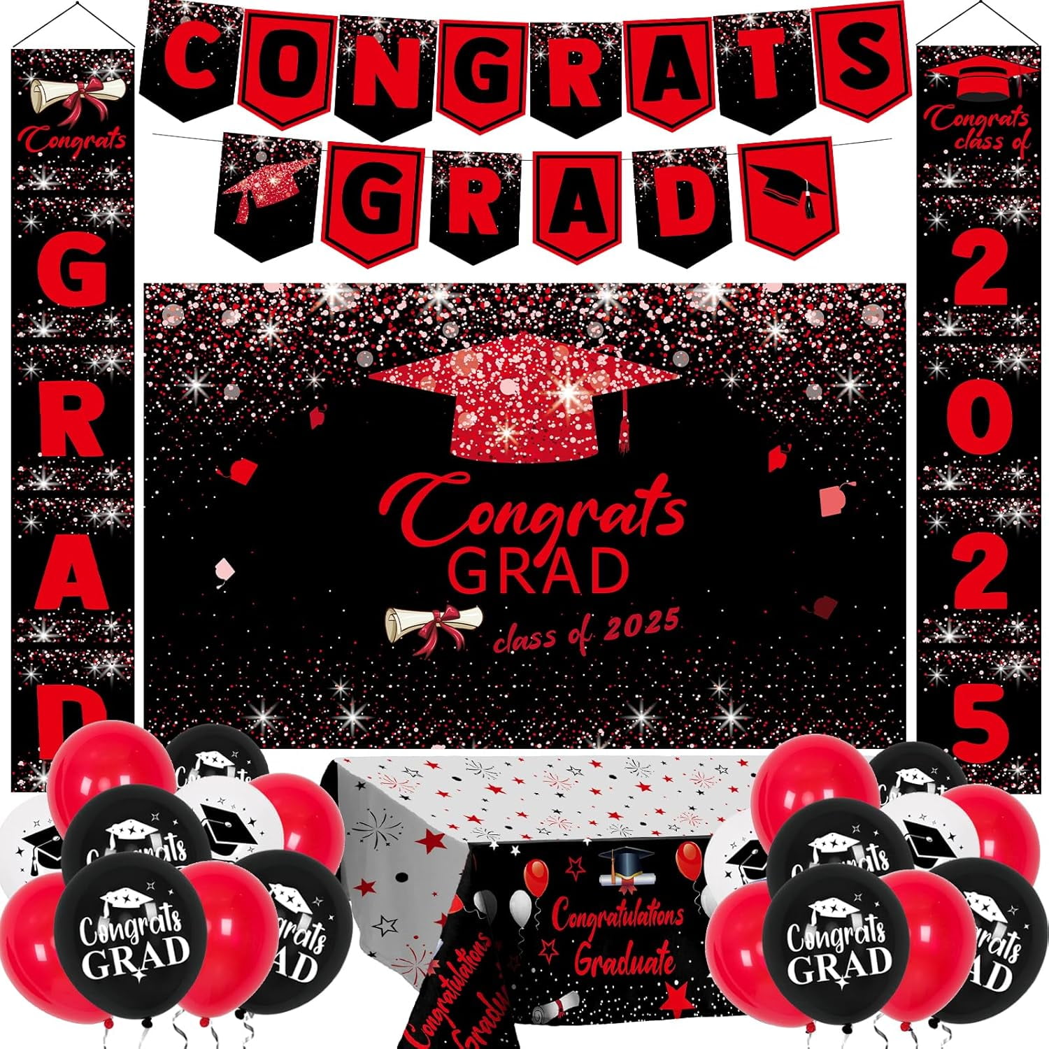 HYKE Graduation Decorations 2025, Red and Black Graduation Decorations ...