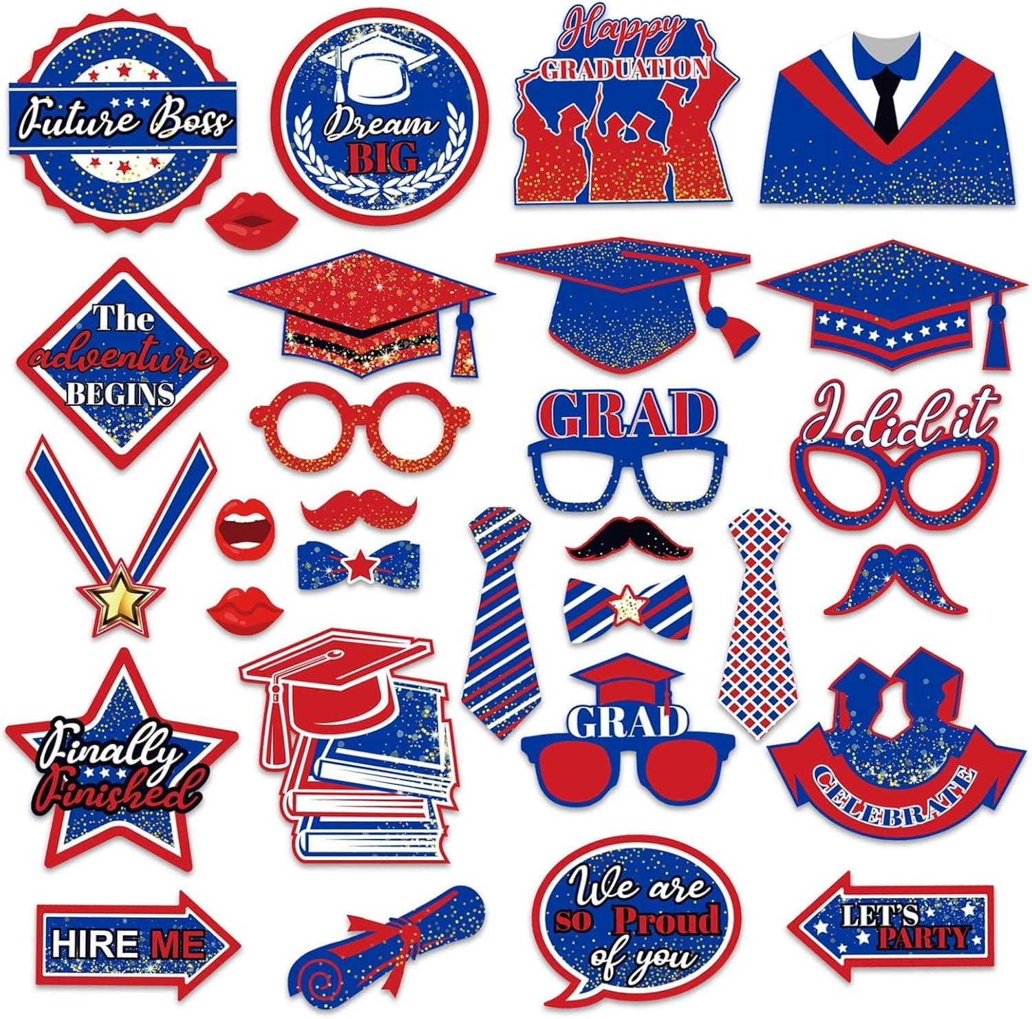 HYKE Graduation P Booth ps 2025 - Pack of 30, Red and Blue Graduation P ...