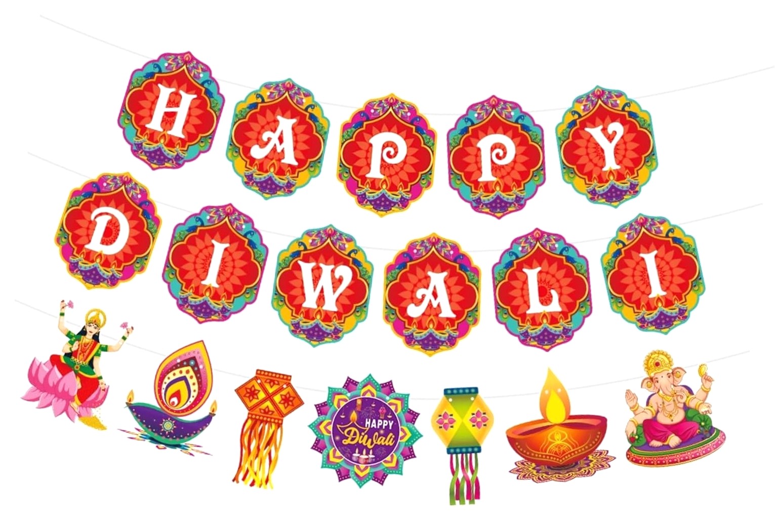 HYKE Happy Diwali Hanging Banners, Deepavali Rangoli Themed Hanging ...