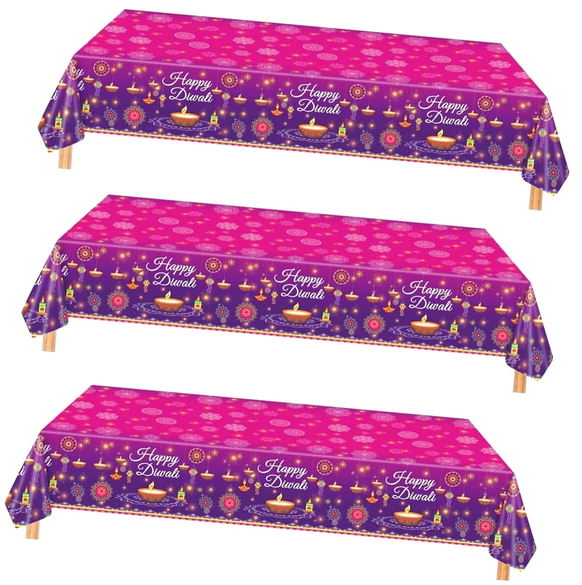 HYKE Happy Diwali Tablecloths, 3 Pack Deepavali Rangoli Table Covers ...