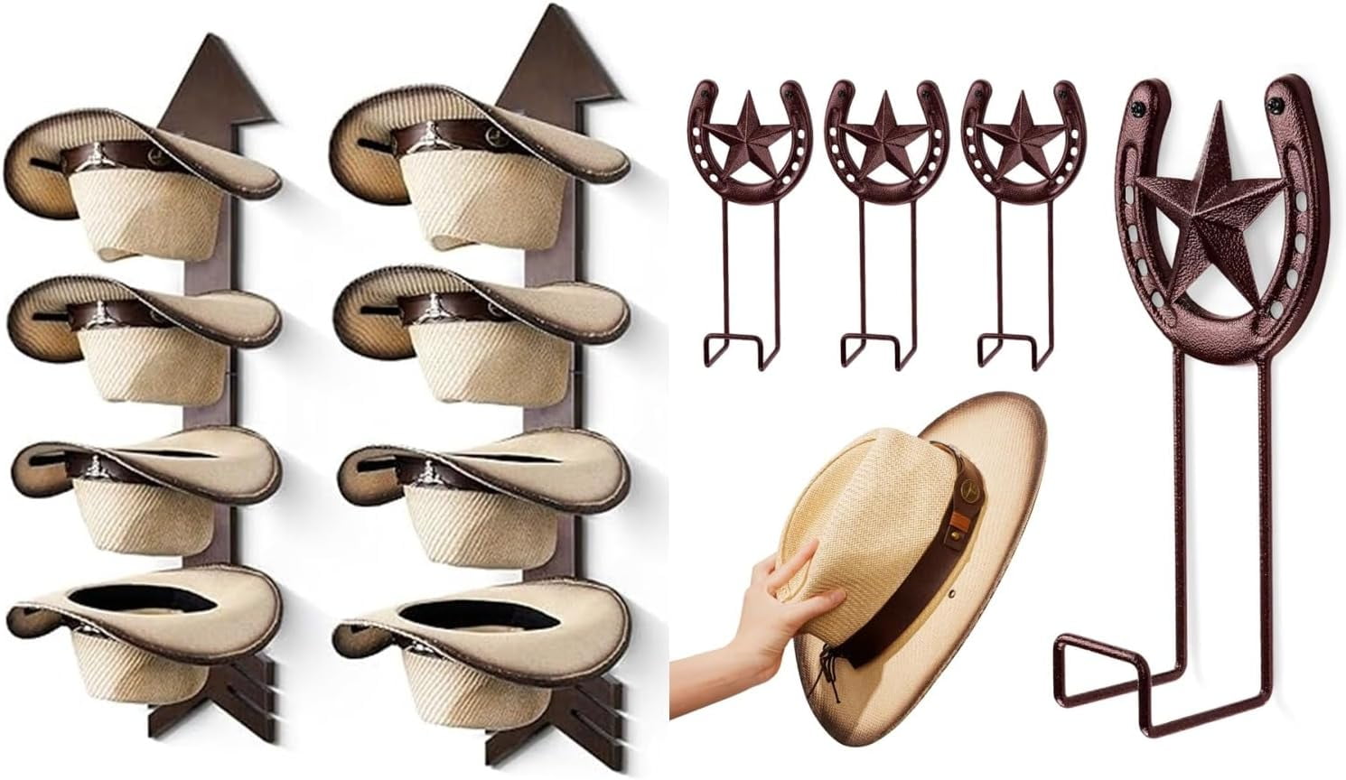 HYKE Hat Holder Rustic Wood Arrow Design Hat Rack 8 Pieces Hat ...