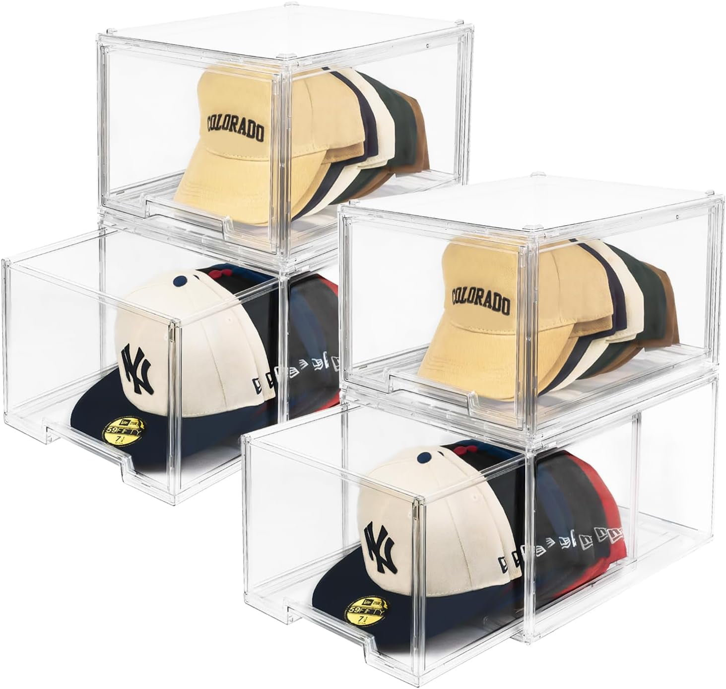 HYKE Hat Organizers, Stackable Clear Baseball Caps Holder Box ...