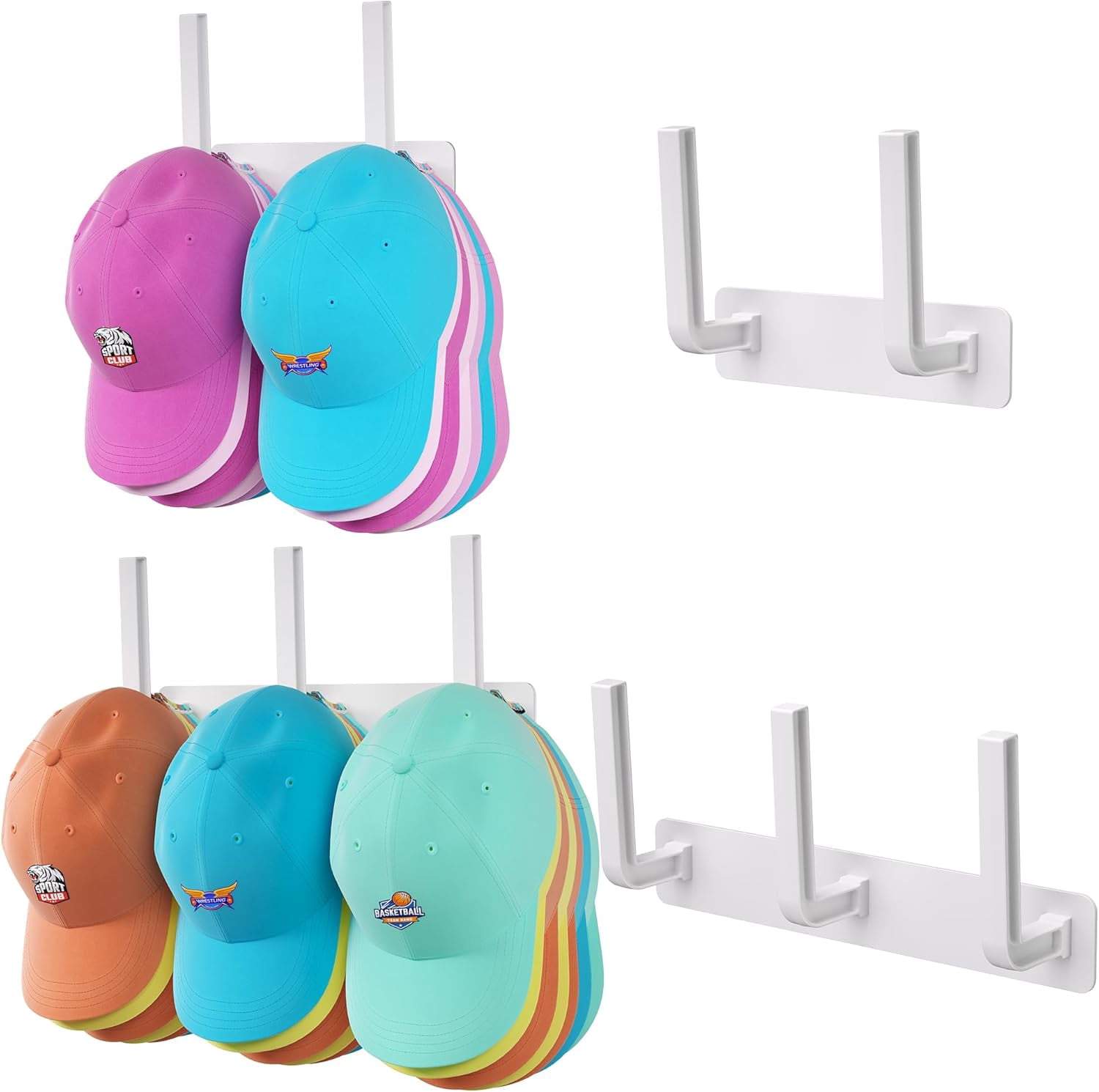 HYKE Hat Rack 2 Packs, Removable Long Row Hat Racks for Baseball Caps ...