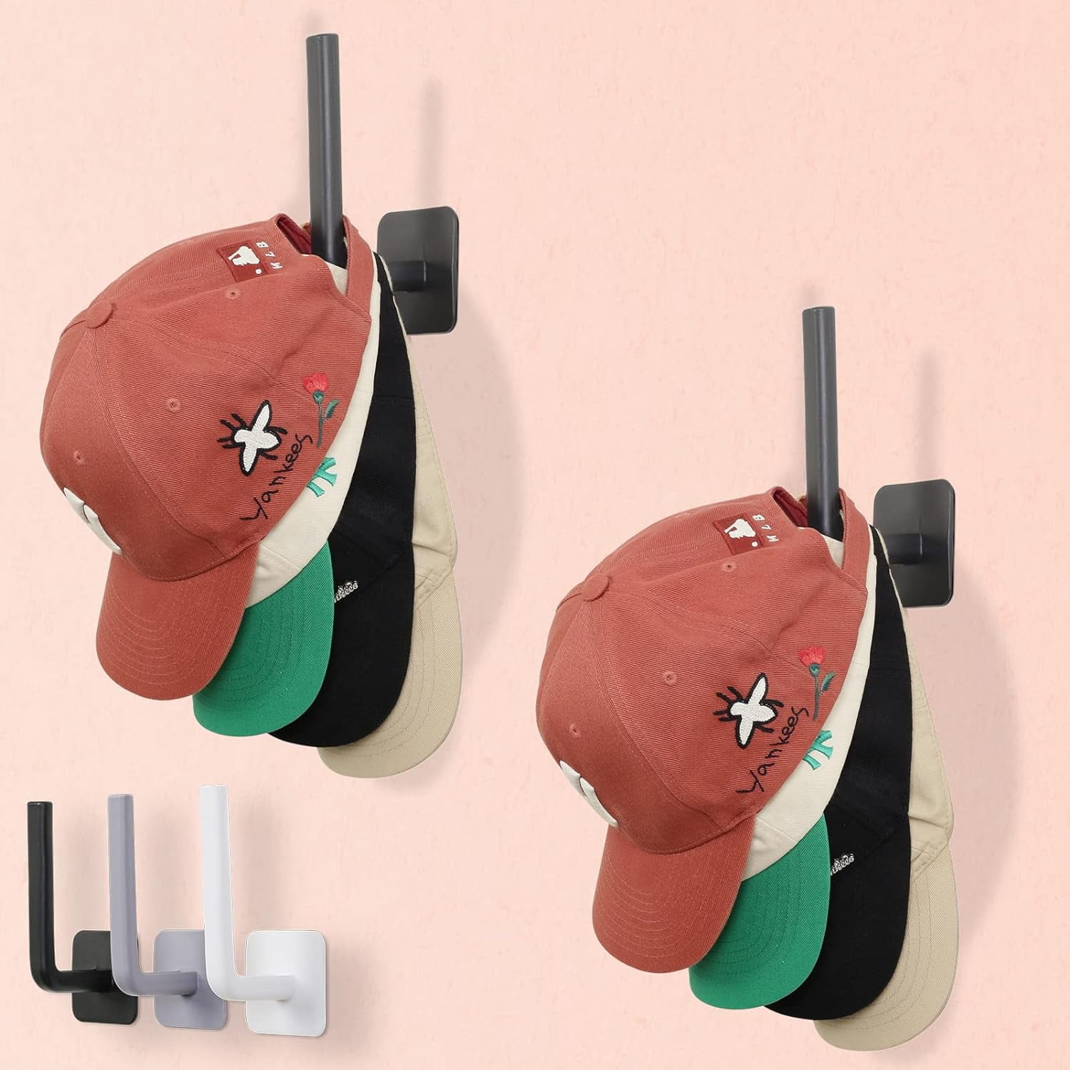 HYKE Hat Rack for Baseball Caps, Adhesive Hat Hooks for Wall, Cap ...