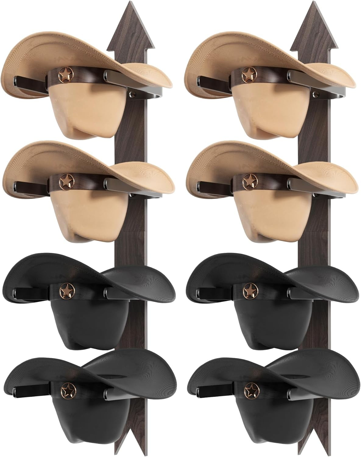 HYKE Hat Rack for Wall, Hat Holder Wall Mount Holds up to 4 Hats ...