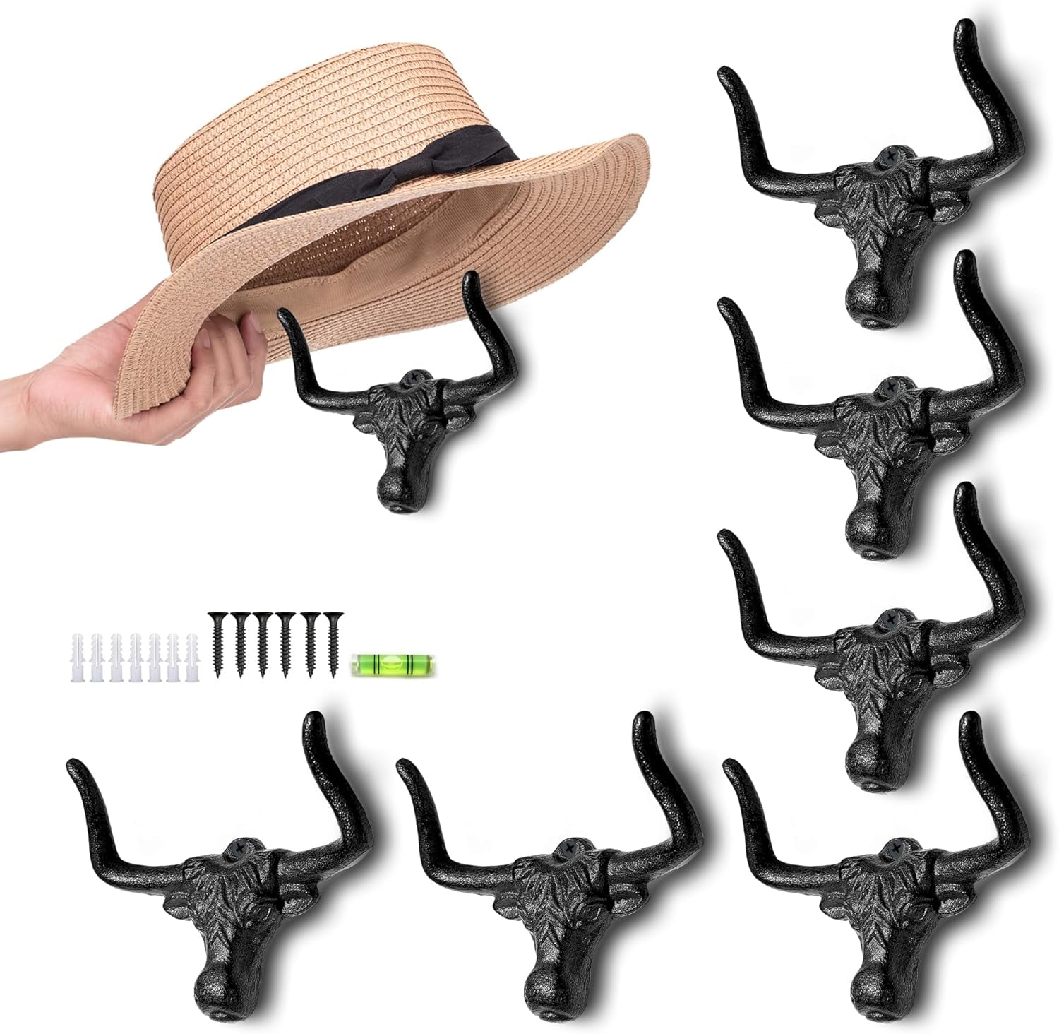 HYKE Hat Rack for Wall Longhorn Hat Hooks Hat Holder for wall Cast Iron ...