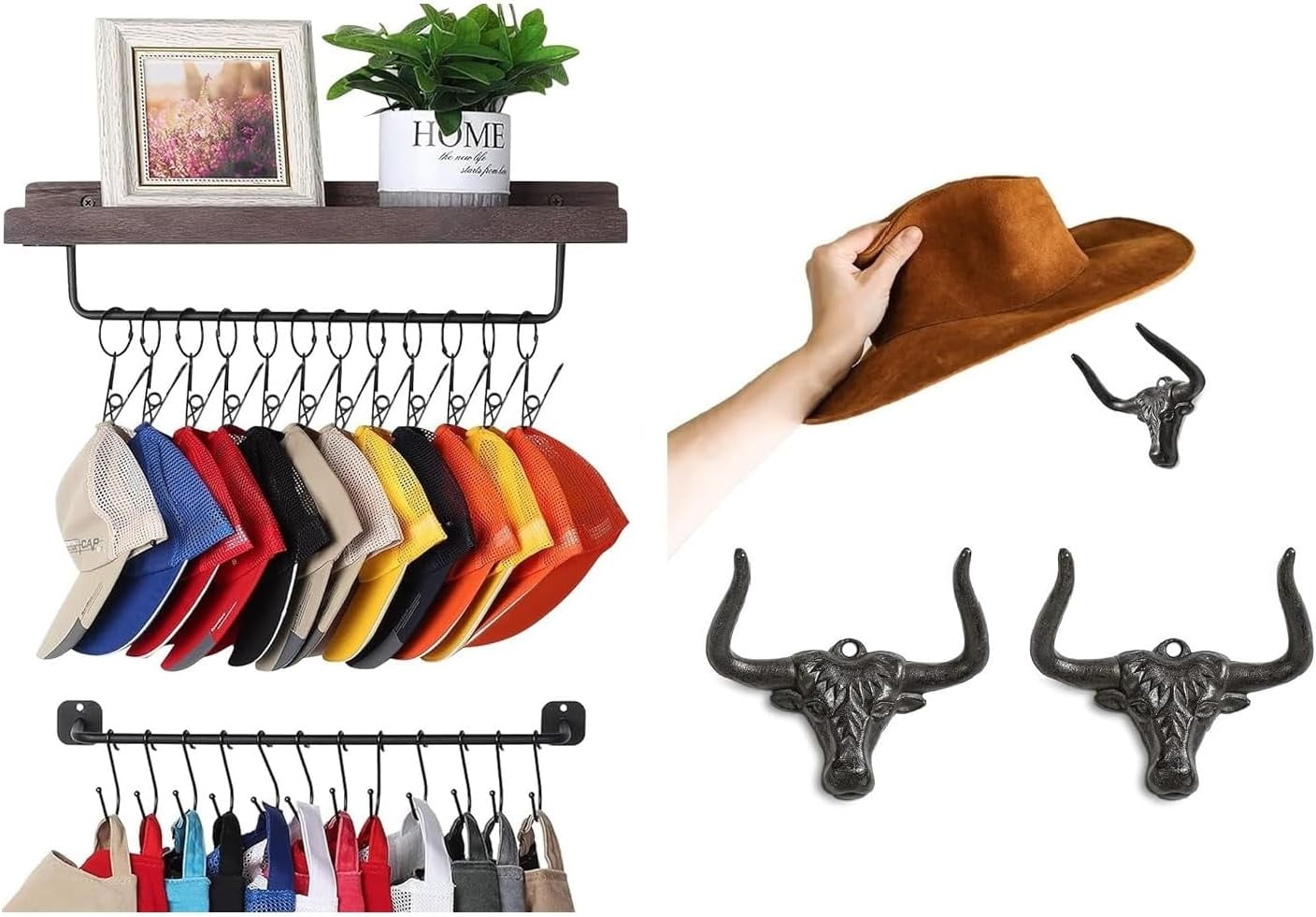 HYKE Hat Rack for Wall with Shelf for 24 Baseball Caps Metal Hat ...