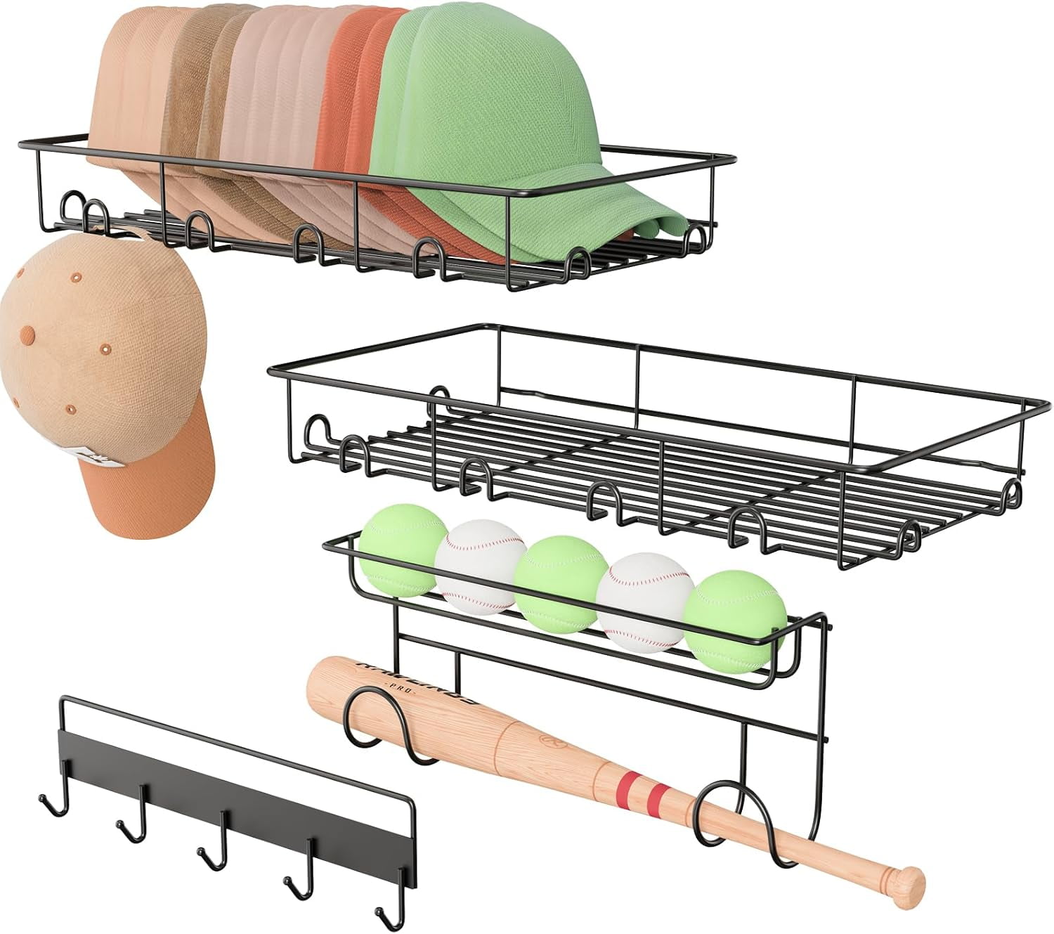 HYKE Hat Racks for Baseball Caps Self Adhesive Wall Mounted Metal Hat ...