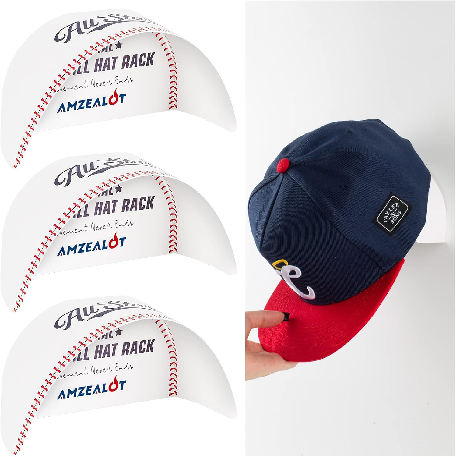 HYKE Hat Racks for Baseball Caps Wall (10 Pack) - Adhesive Hat Hanger ...