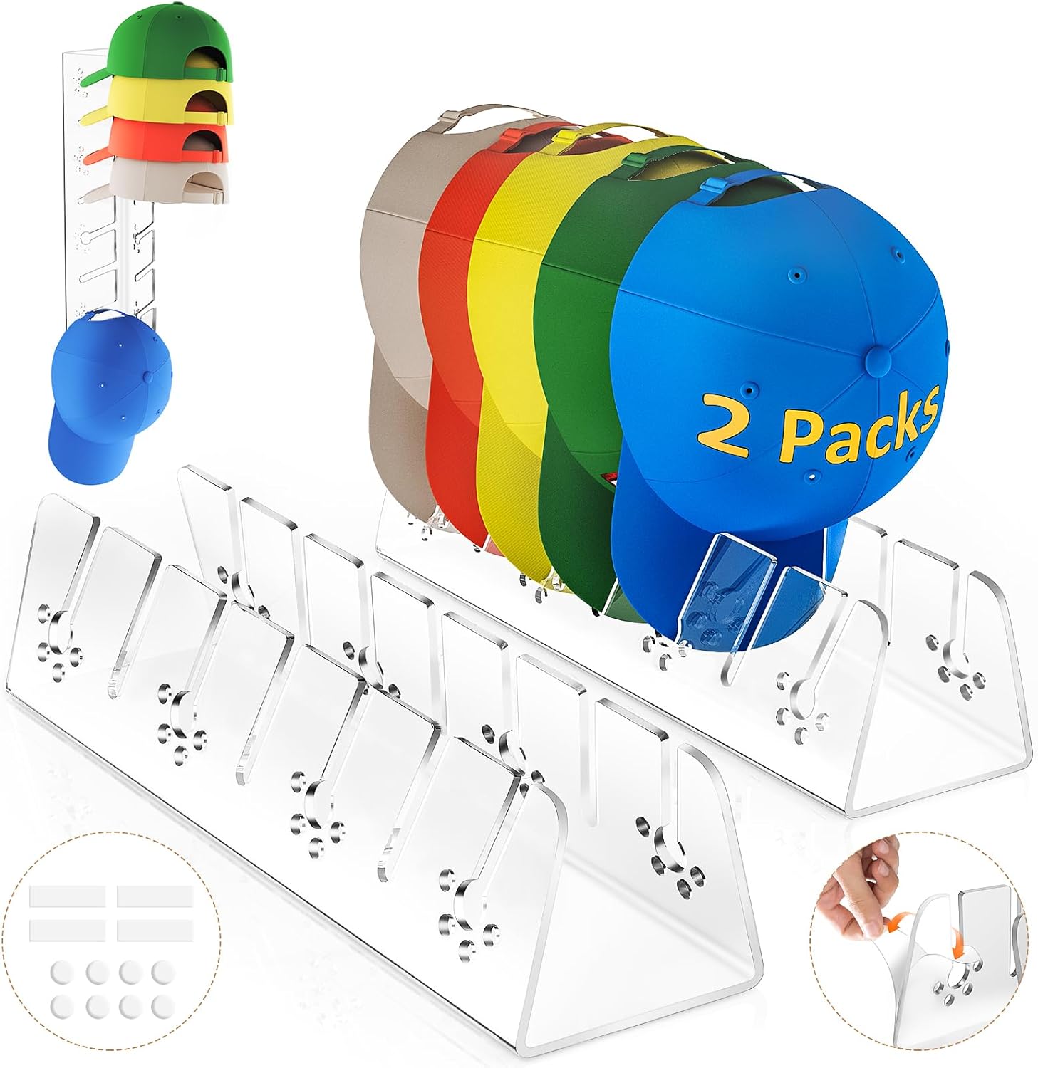 HYKE Hat Stand for Baseball Caps Display, 2 Pack Acrylic Hat Organizer ...
