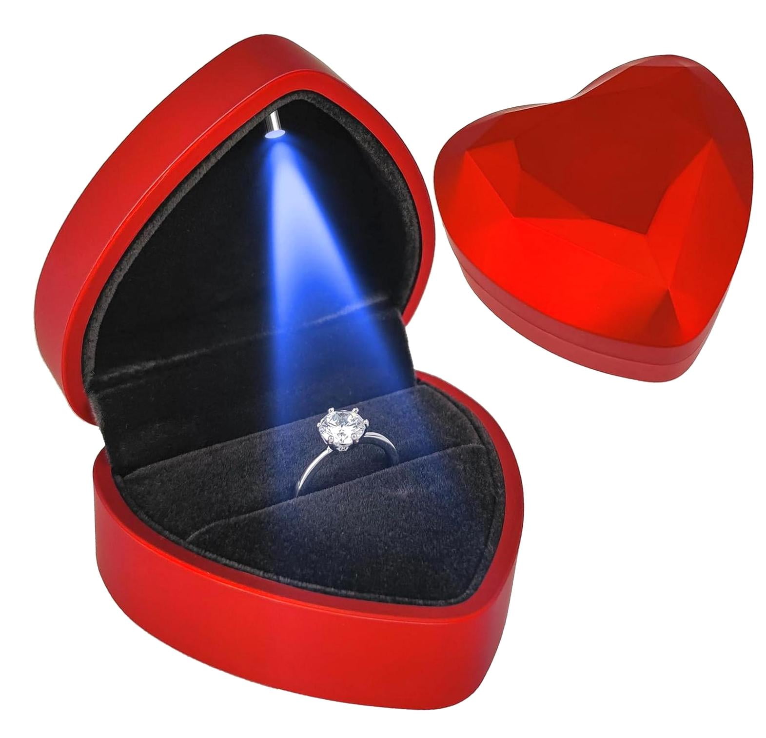 HYKE Heart Box, Lighted Engagement Jewelry Case with Velvet Interior ...