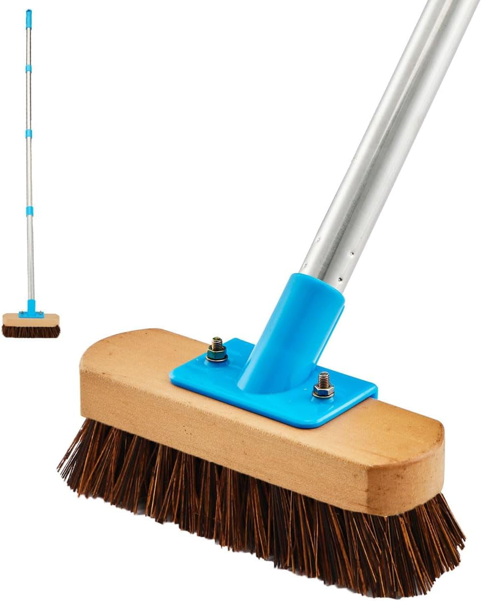 HYKE Heavy Duty Deck Brush with Long Handle - 60" Floor Scrub Brush with Stiff Natural Palmyra ...