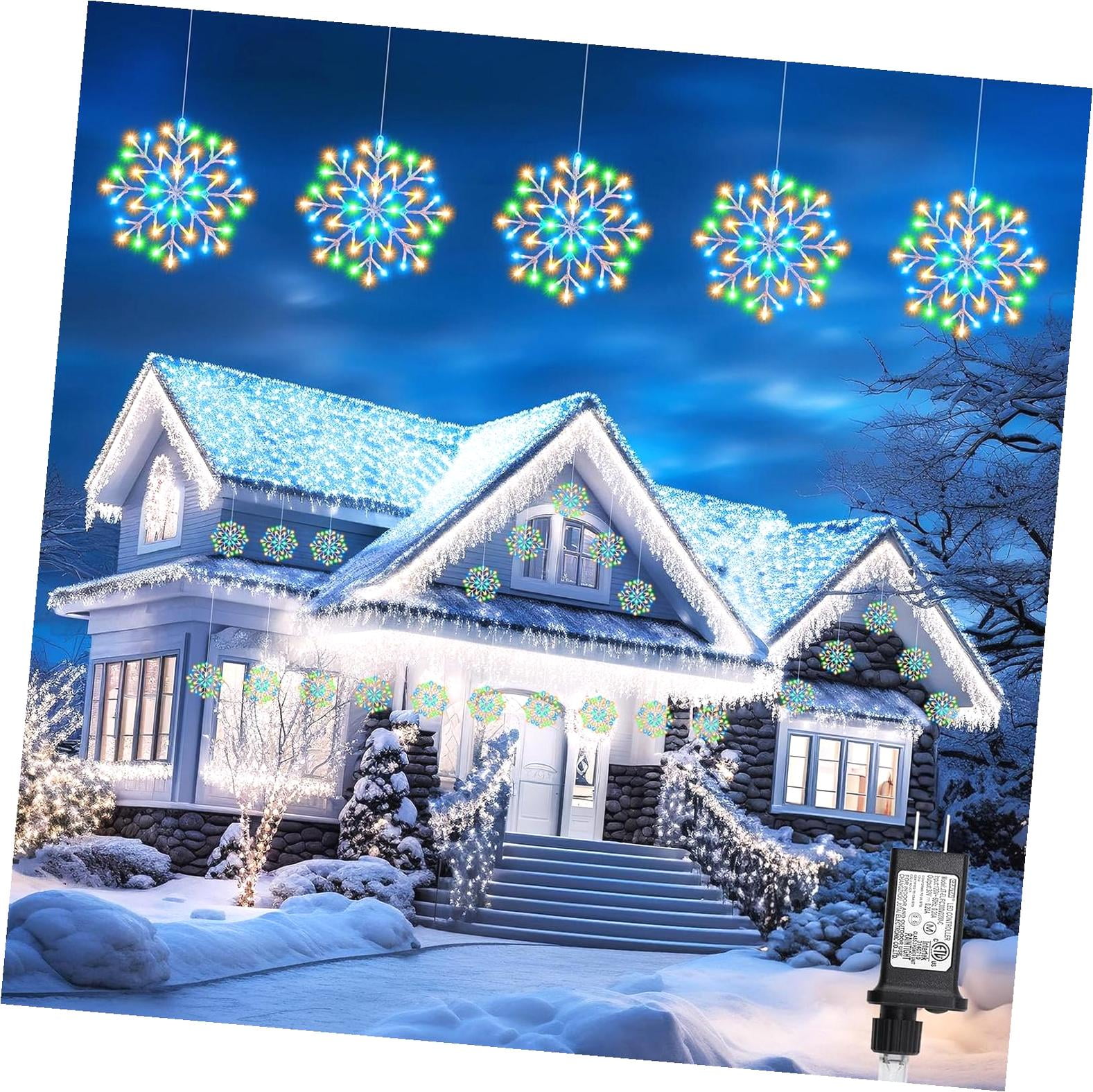 HYKE Holiday Snowflake Icicle Lights - 10.5ft Plug-in 5 Drops 240LED ...