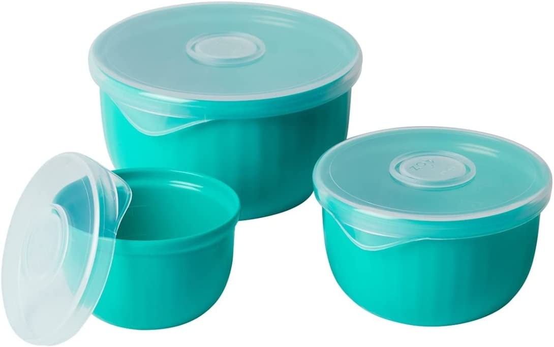 HYKE Hut PrepEase Plastic Prep Bowl Set with Lids, turquoise, 2 oz., 4 ...