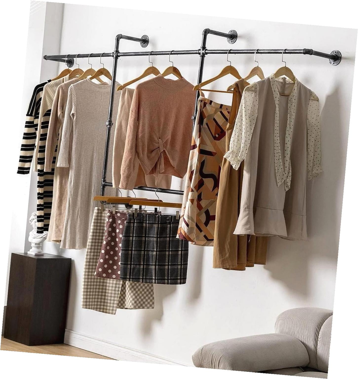 HYKE Industrial Pipe Wardrobe Rack, Suspended Garment Rack, Wall ...