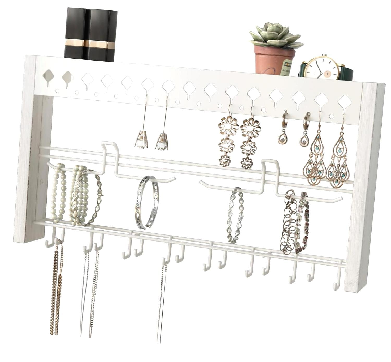 HYKE JackCubeDesign - White Wooden Wall-Mounted Jewelry Display with ...