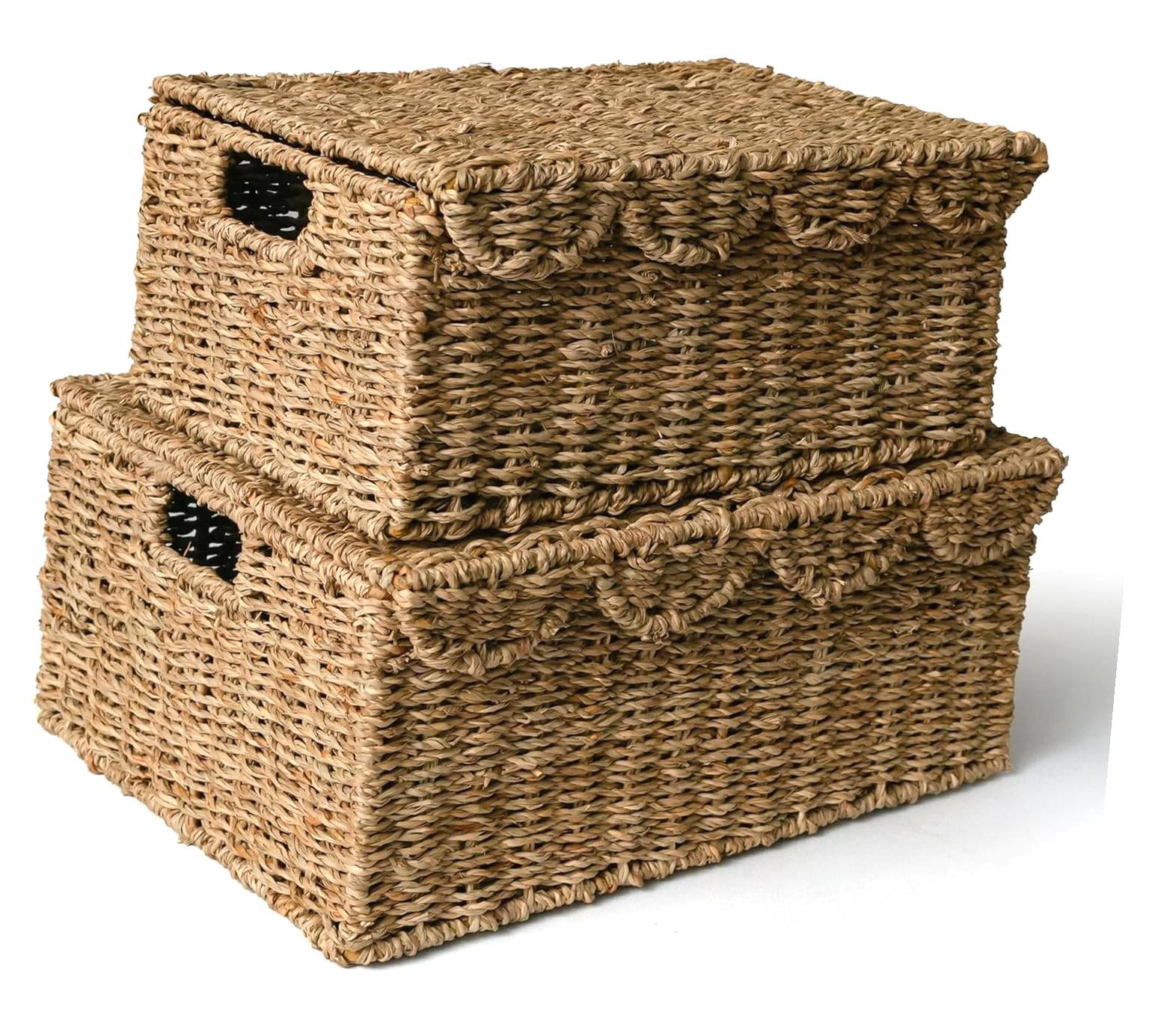 HYKE KOKODO Set of 2 Scalloped Wicker Baskets – Handwoven Rectangular ...