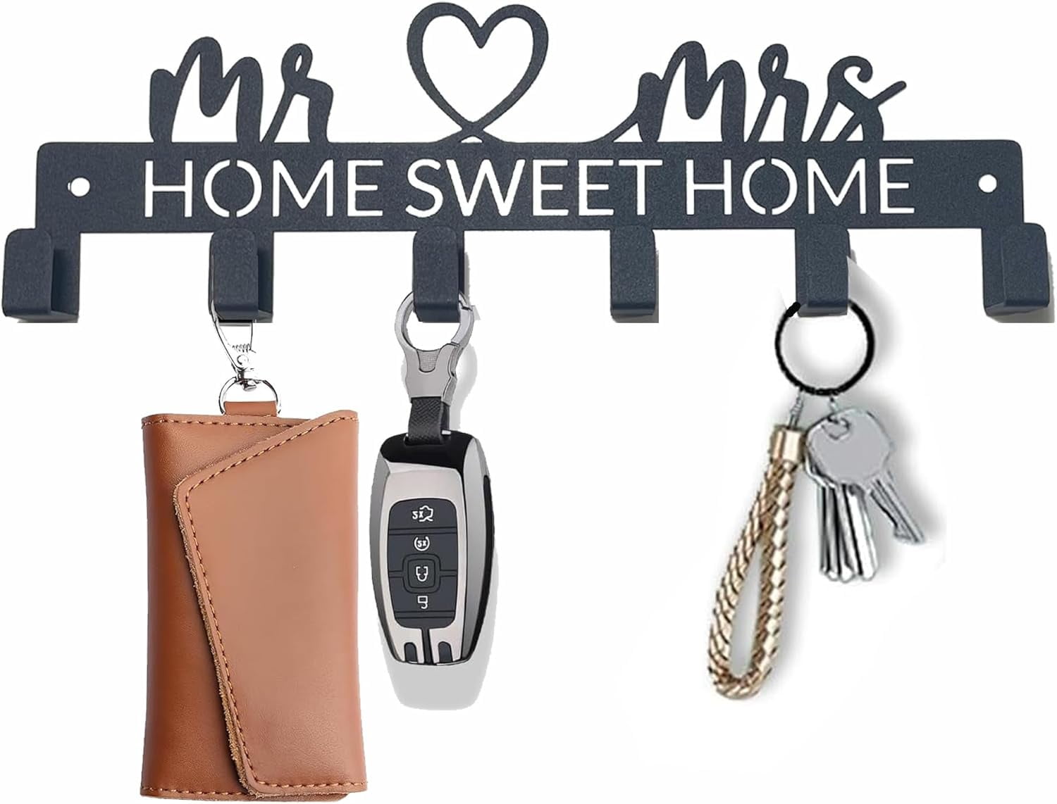 HYKE Key Holder Wall Mount with 6 Hooks, Mr.and Mrs.Sweet Home Key Rack ...
