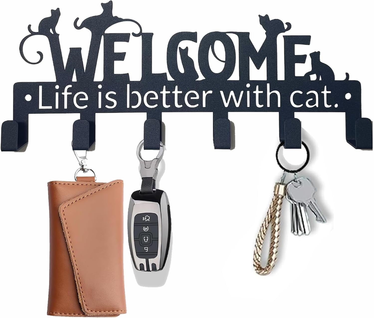 HYKE Key Holder Wall Mount with 6 Hooks, Welcome s Key Rack Organizer ...