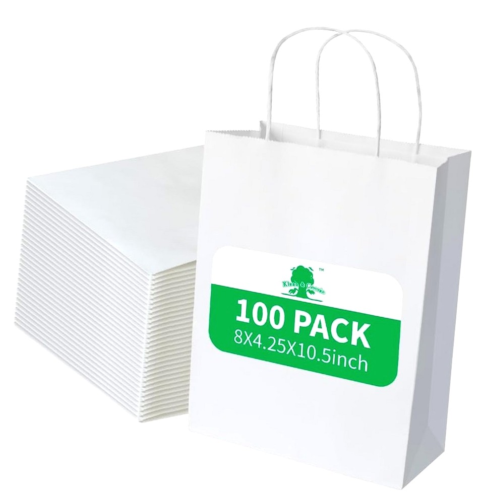 HYKE Klean Conwenice Paper with Handles, 8x4.25x10.5 100Pcs White Bags ...