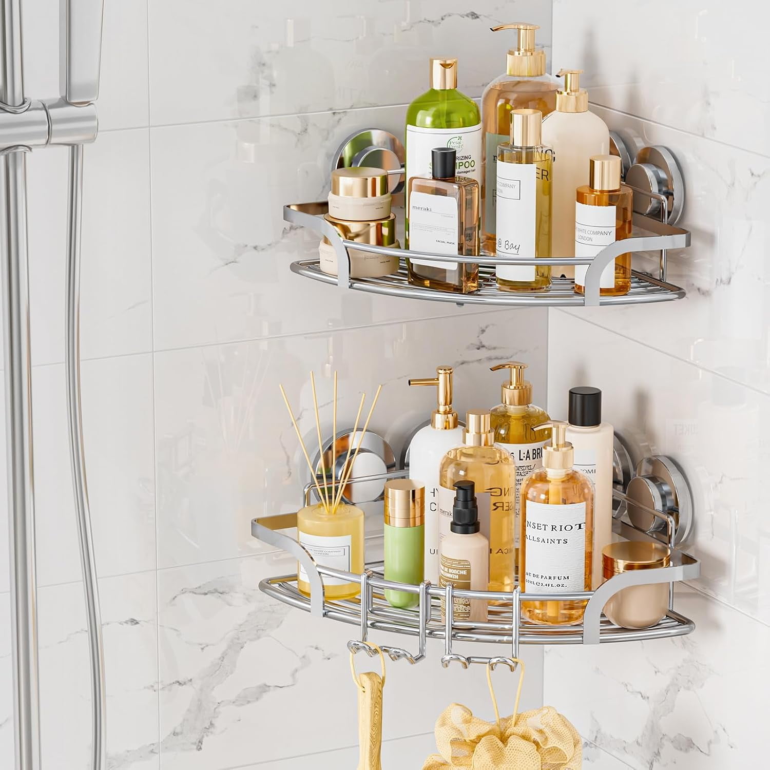 HYKE LRLOC Powerful Suction Cup Corner Shower Caddy 2 Pack, Stainless ...
